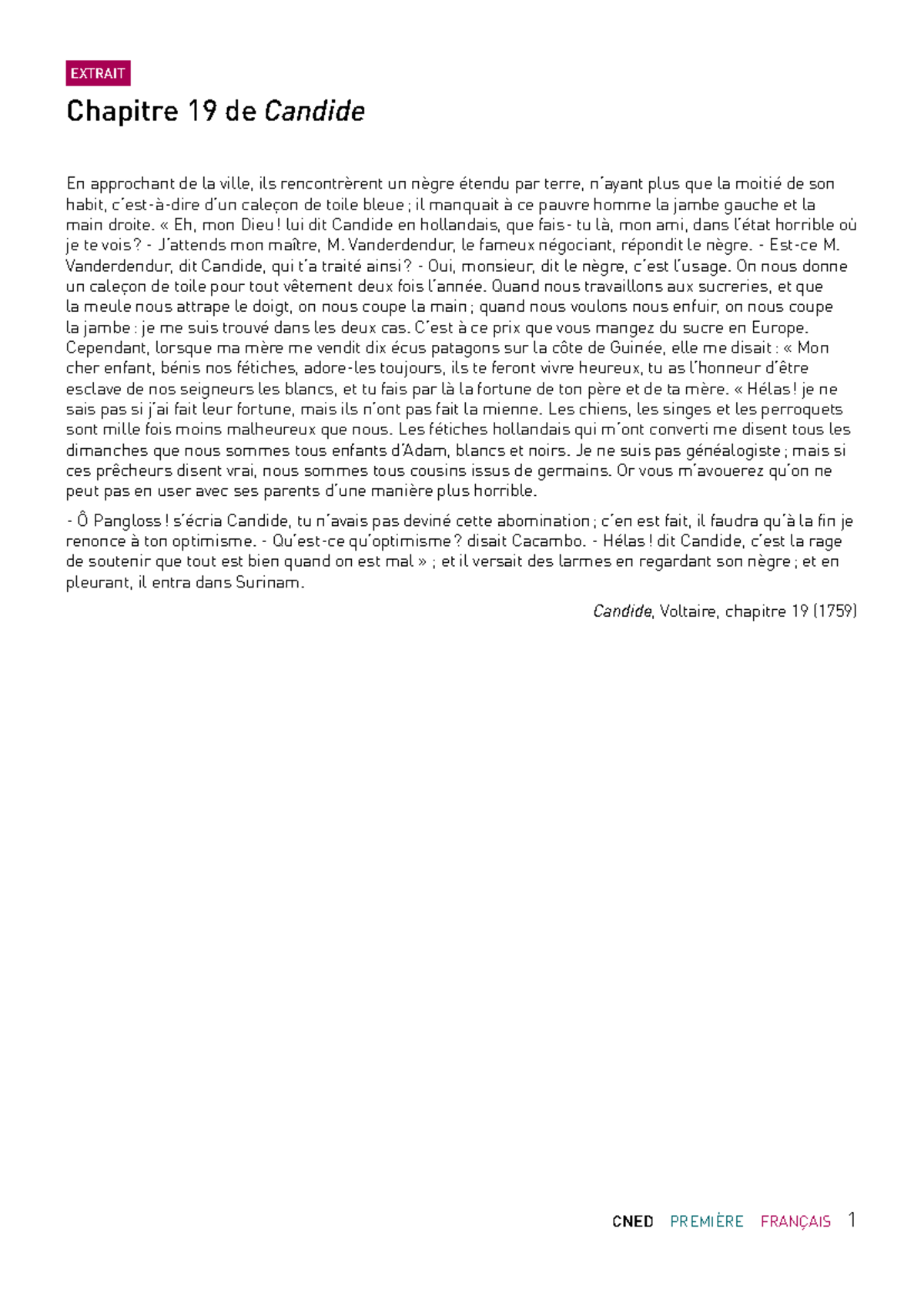 7FR16TE0821-Extrait-Candide - CNED PREMIÈRE FRANÇAIS 1 EXTRAIT Chapitre ...