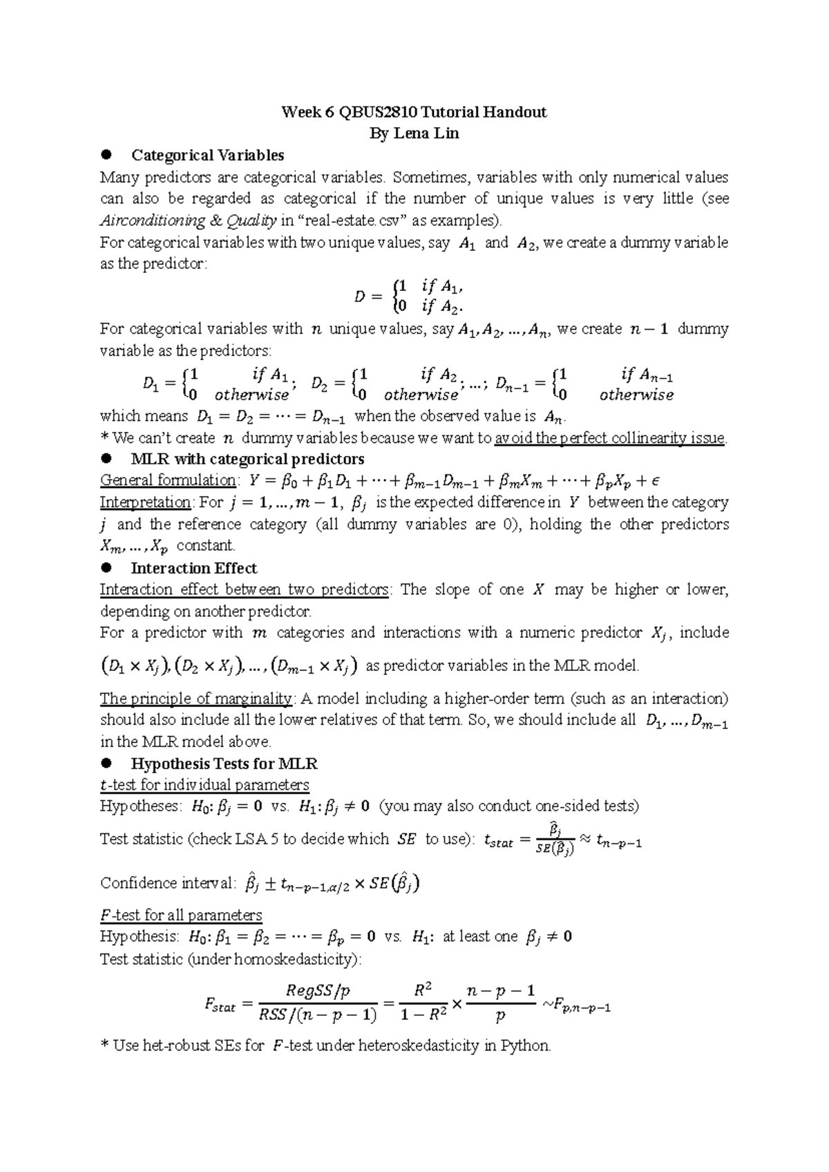 Week+6+QBUS2810+Tutorial+Handout - Week 6 QBUS2810 Tutorial Handout By ...