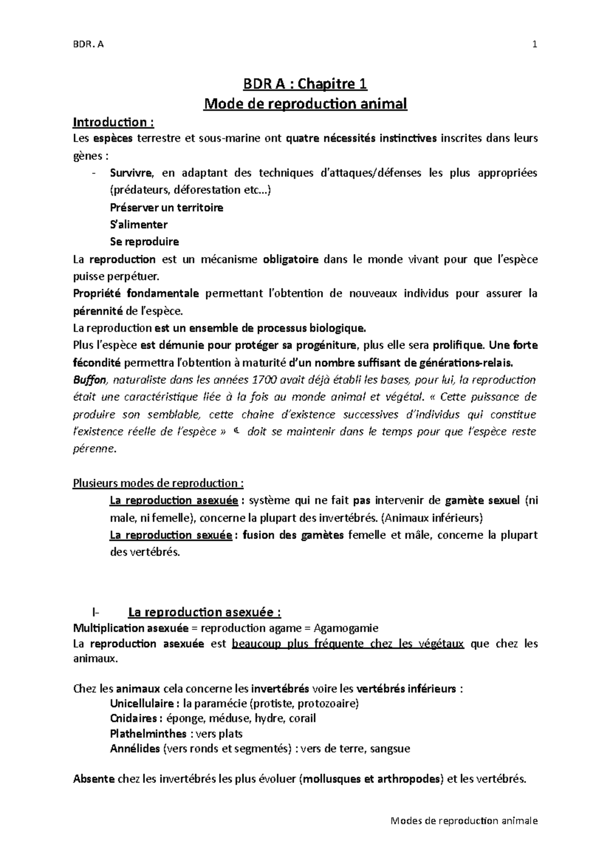 1- Modes de reproduction des animaux - BDR A : Chapitre 1 Mode de ...