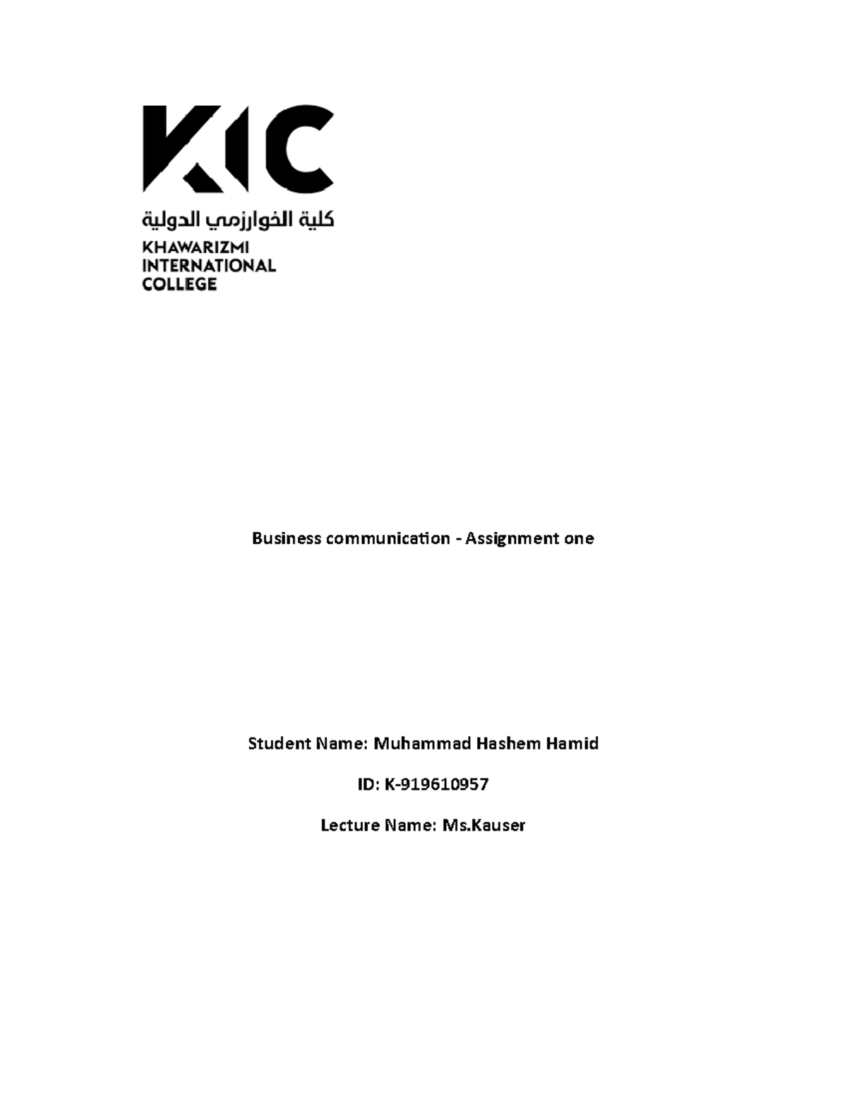 Business Communication Skills Assignment One Business Communication
