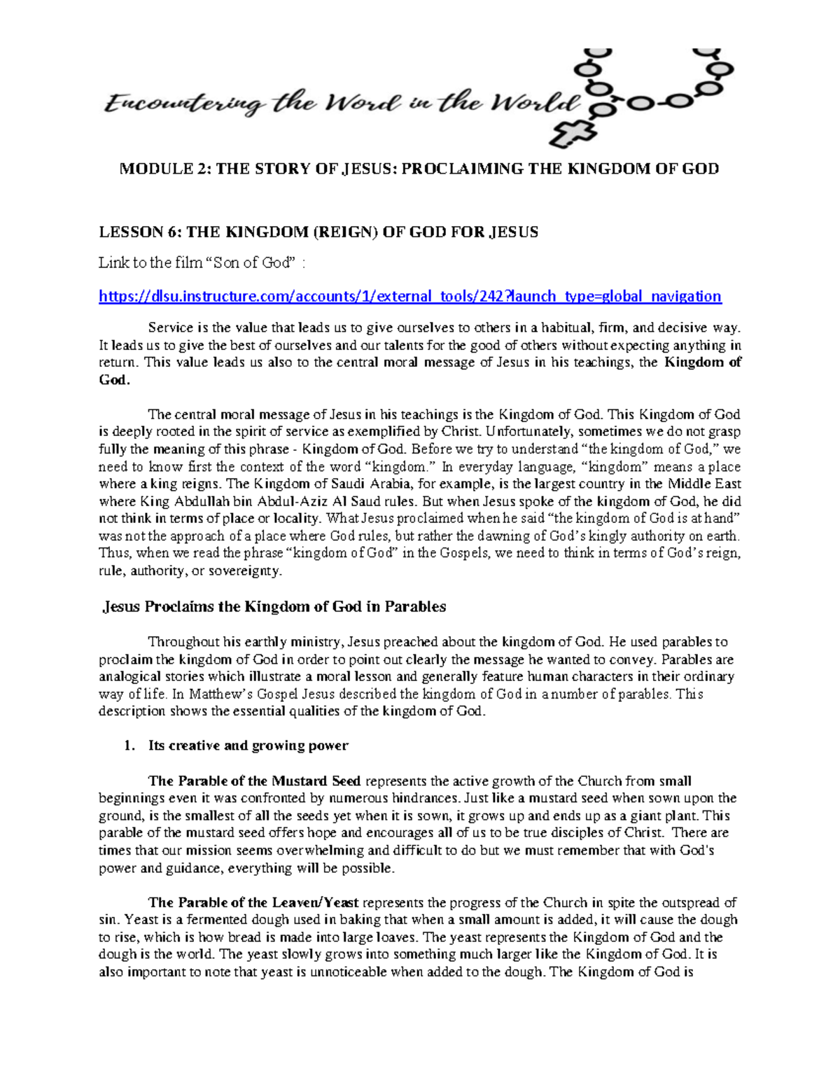 Lesson+6+ Kingdom+of+God - MODULE 2: THE STORY OF JESUS: PROCLAIMING ...
