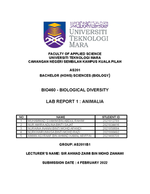 BIO462 - LAB 1 _ DILUTION AND MOLARITY - FACULTY OF APPLIED SCIENCE ...