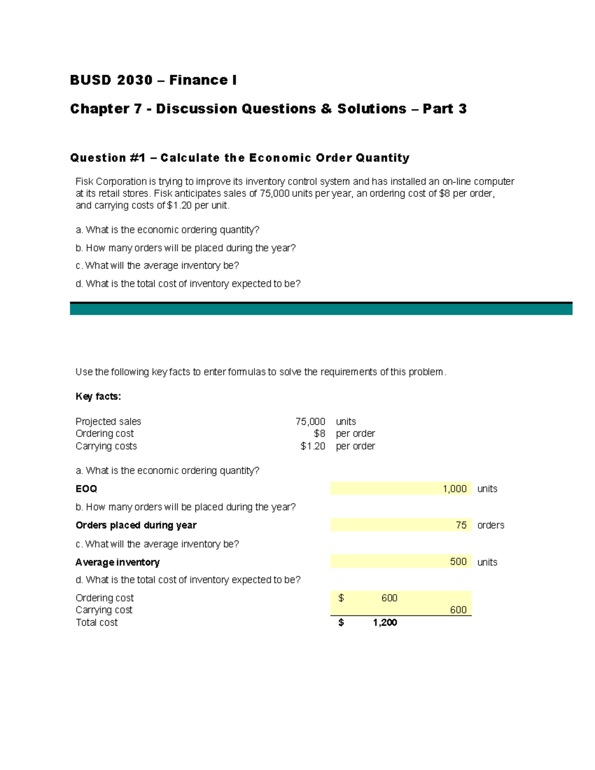 Chapter 7 - Discussion Questions Solutions - Part 3 - BUSD 2030 ...