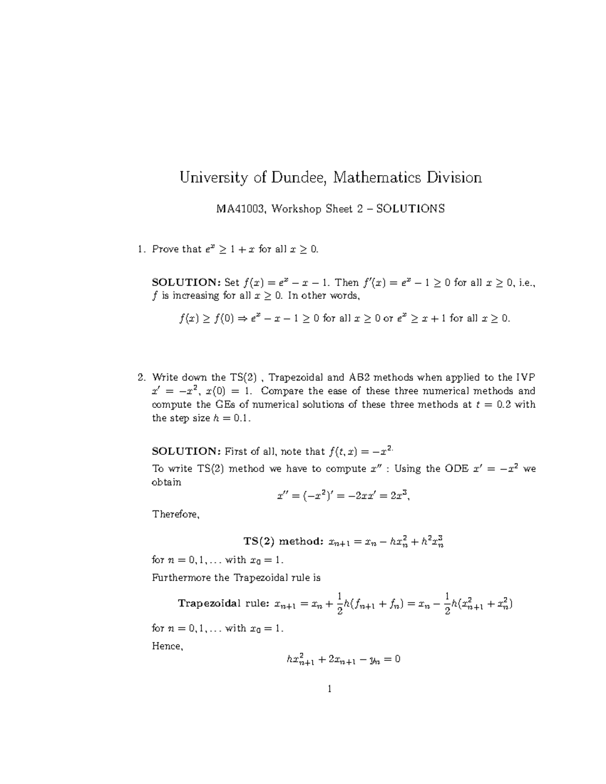 Tutorial 2 - Solutions - wk2 sol - University of Dundee, Mathematics ...
