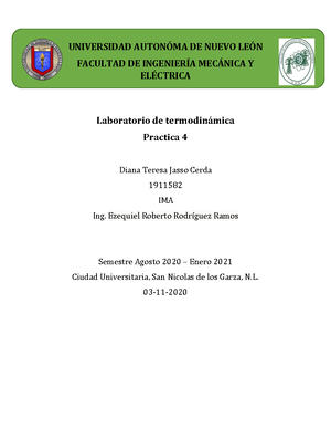 Practica 3 lab termo - LABORATORIO DE TERMODINAMICA BASICA PRACTICA 3 Diana Teresa Jasso Cerda ...