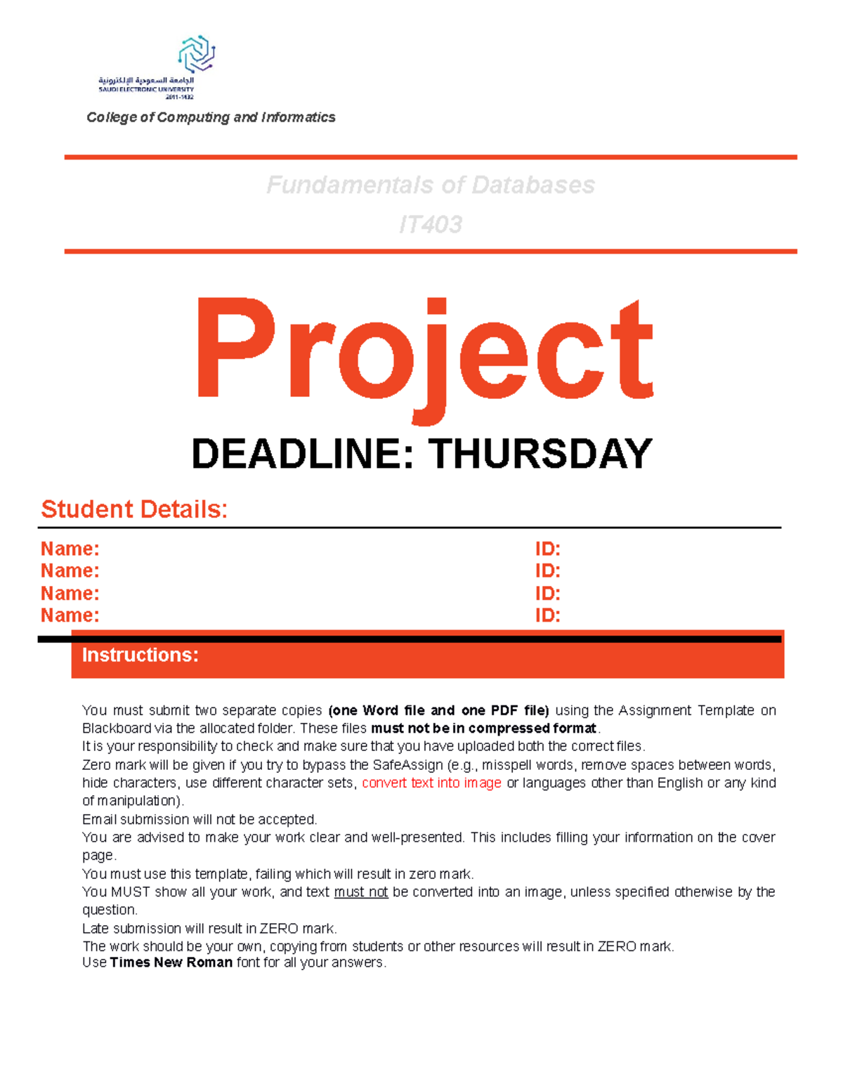 Attachment 1 (1) - good work - Project DEADLINE: THURSDAY 07/12/2023 ...