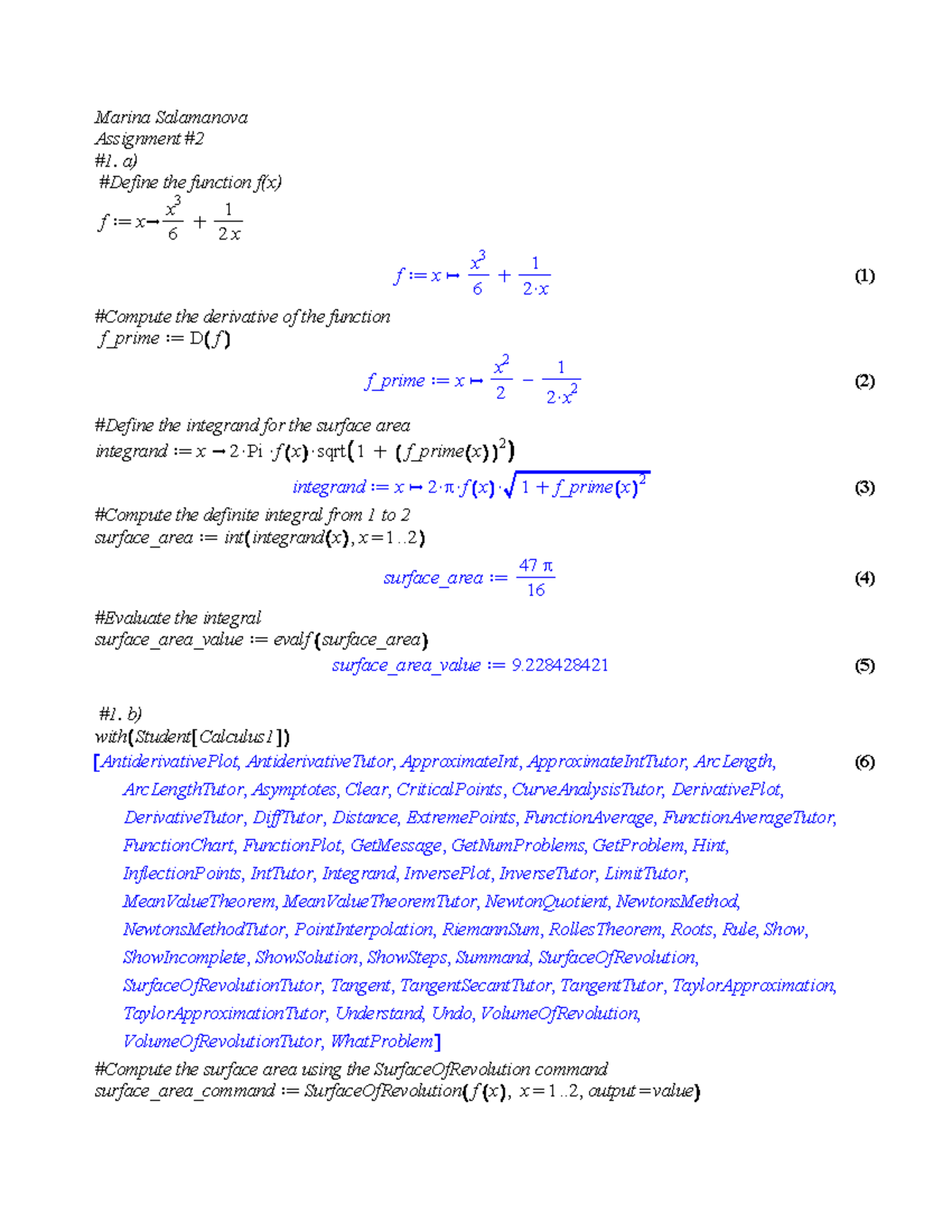 Marina Salamanova Maple Assignment #2 - (5)(5) (4)(4) (2)(2) (3)(3) (1)(1) (6)(6) Marina ...