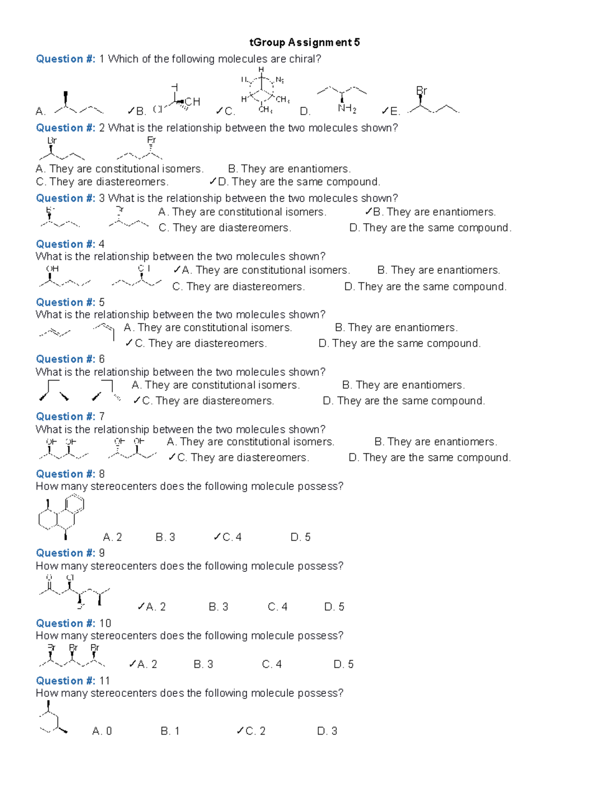 CHEM 2213: Group Assignment 5 Key - tGroup Assignment 5 Question 1 ...
