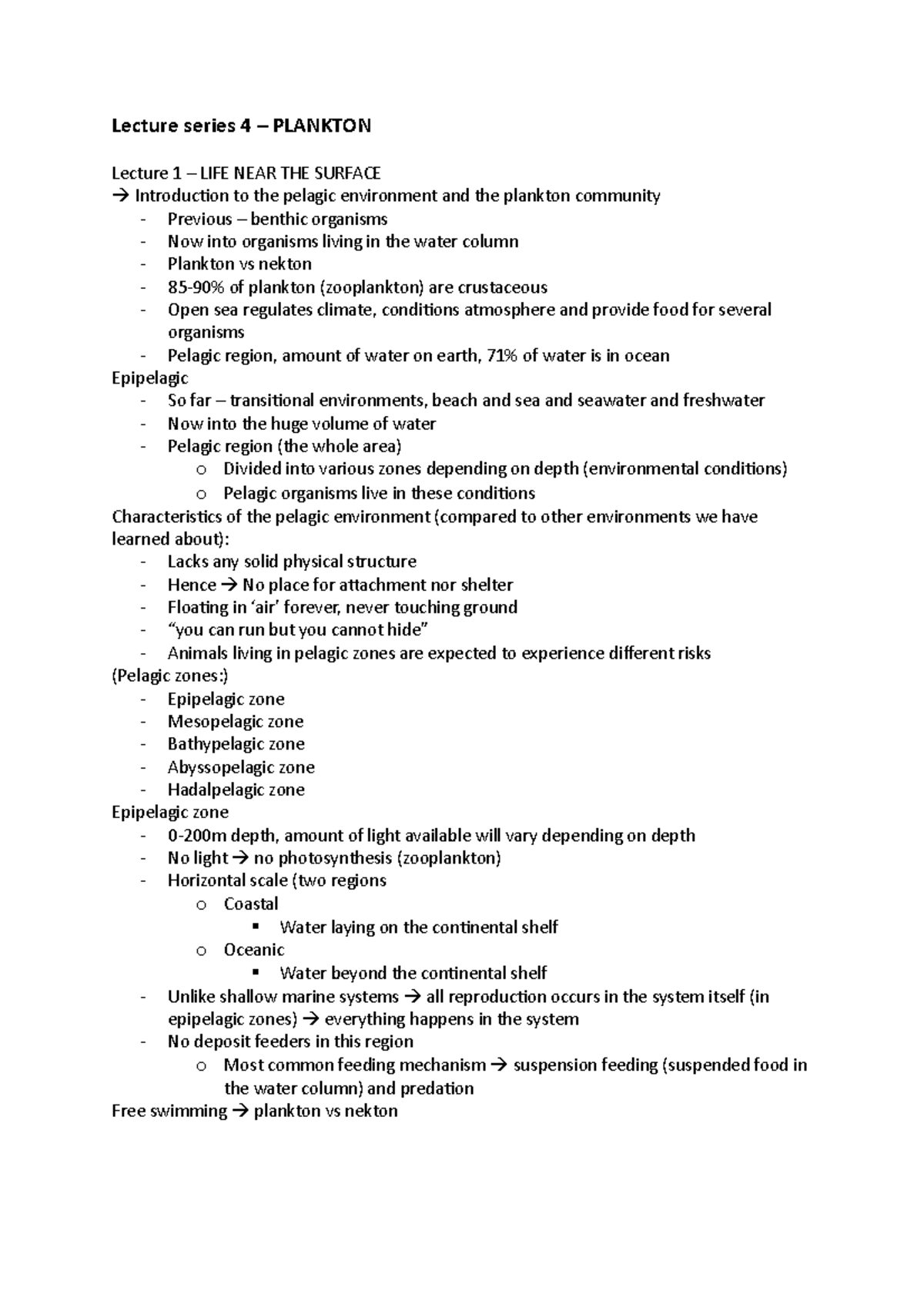 MB2050 Lecture series 4 - Lecture series 4 – PLANKTON Lecture 1 – LIFE ...