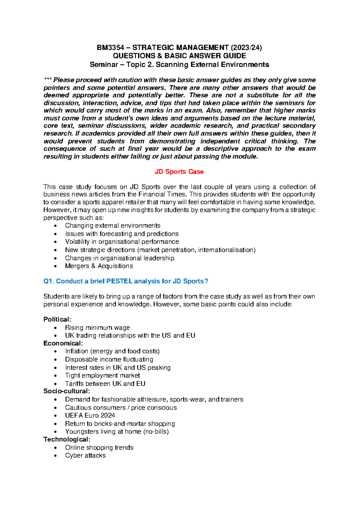 Topic 2. Seminar Questions & Basic Answer Guide - BM3354 – STRATEGIC ...