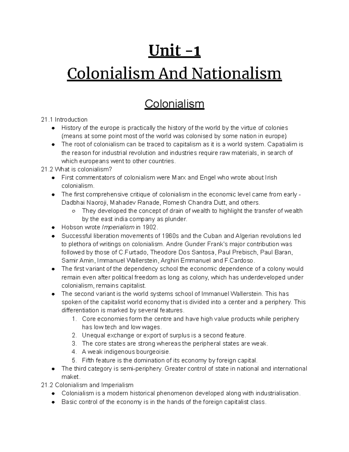 CNI Unit 1 - Colonialism and Nationalism - Unit - Colonialism And ...