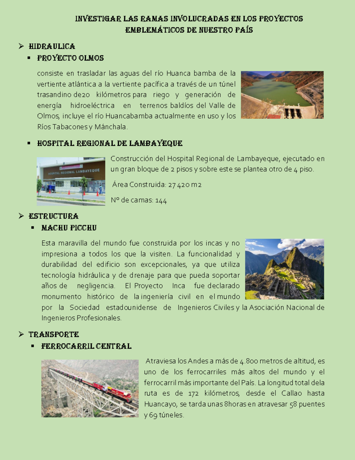 Investigar las ramas involucradas en los proyectos emblemáticos de nuestro país - Investigar las ...