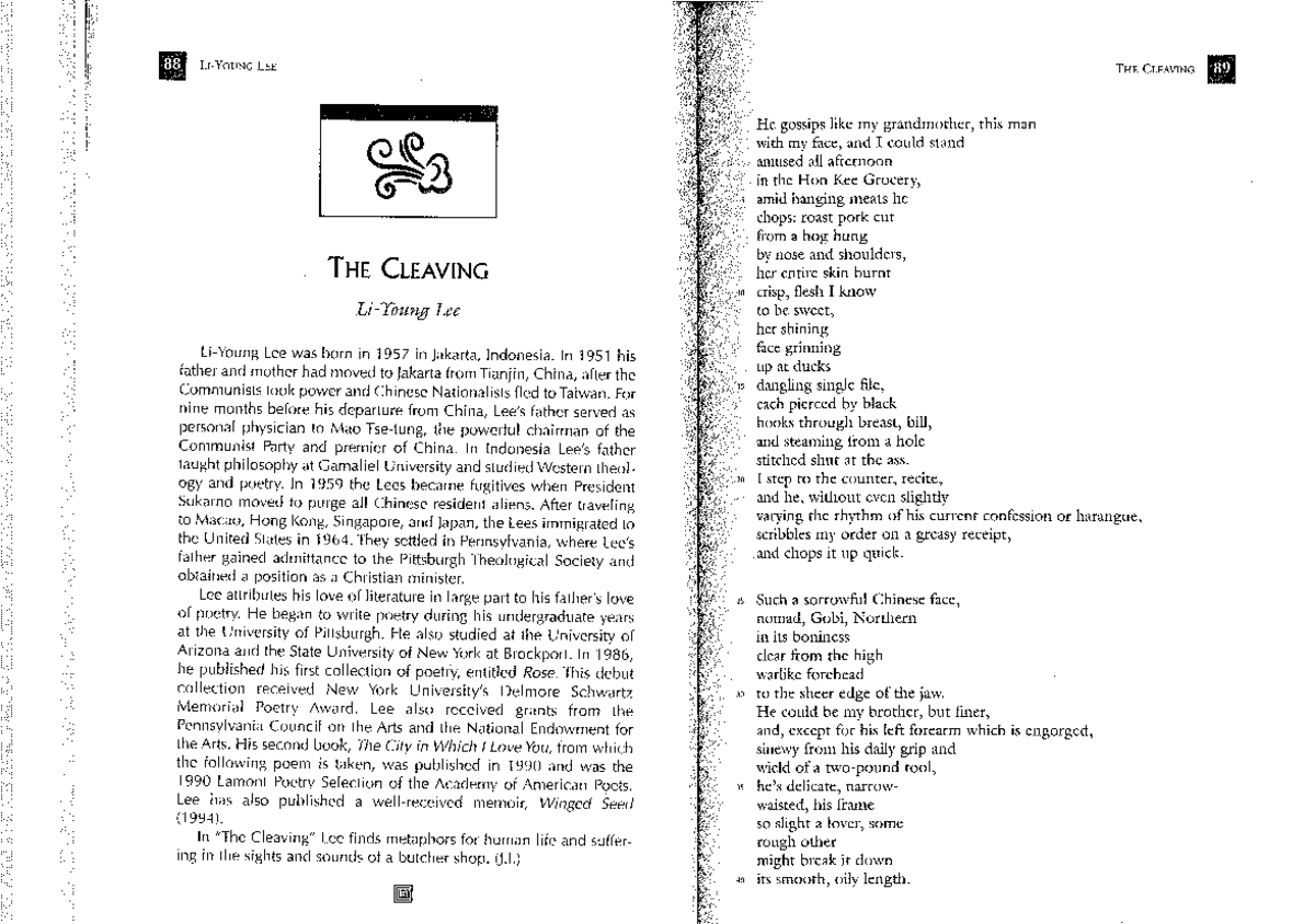 9-The Cleaving - Li-Young Lee - LI-YOUNG LEE THE CLEAVING Li-Tozmg Lee ...