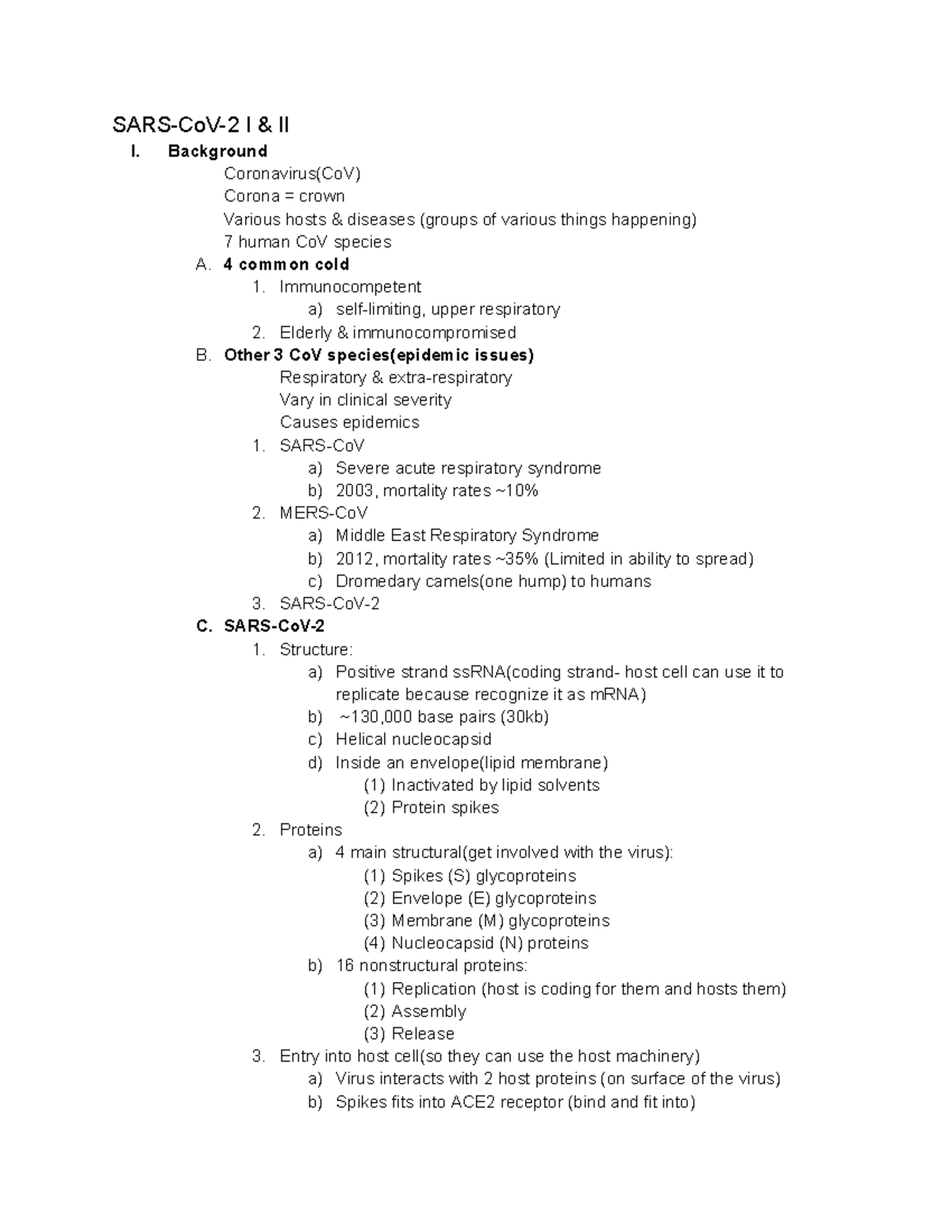 SARS-CoV-2 I & II - SARS-CoV-2 I & II I. Background Coronavirus(CoV ...