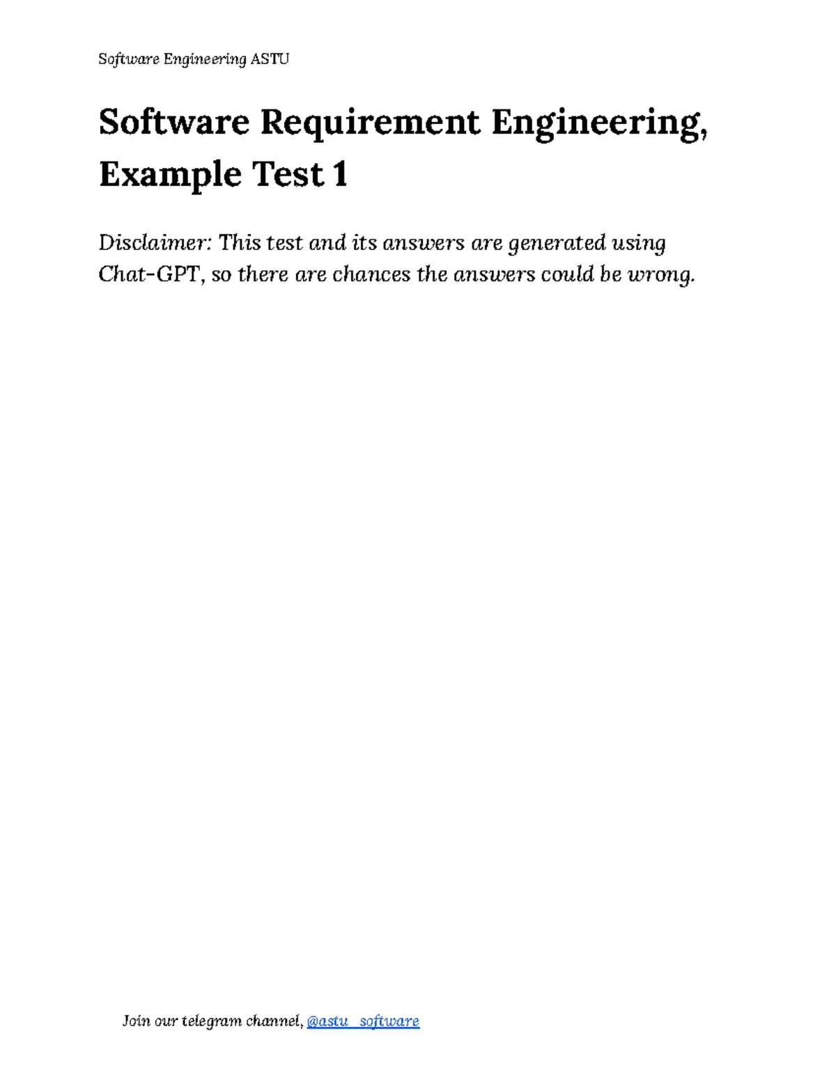 SRE Exam 1 - EXERCISE - Software Requirement Engineering, Example Test ...