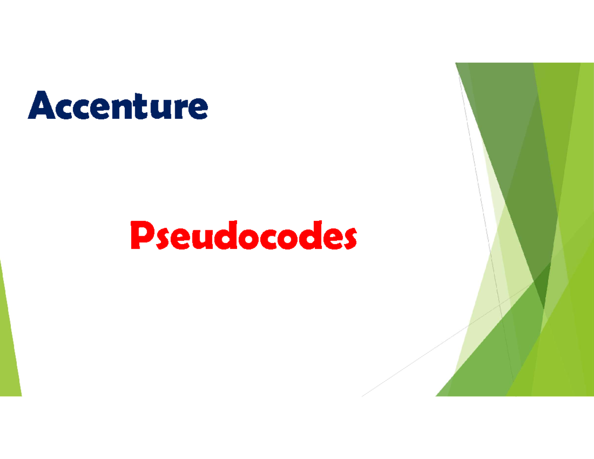 Accenture Pseudocodes - Pseudocodes Accenture ####### 1) What will be ...