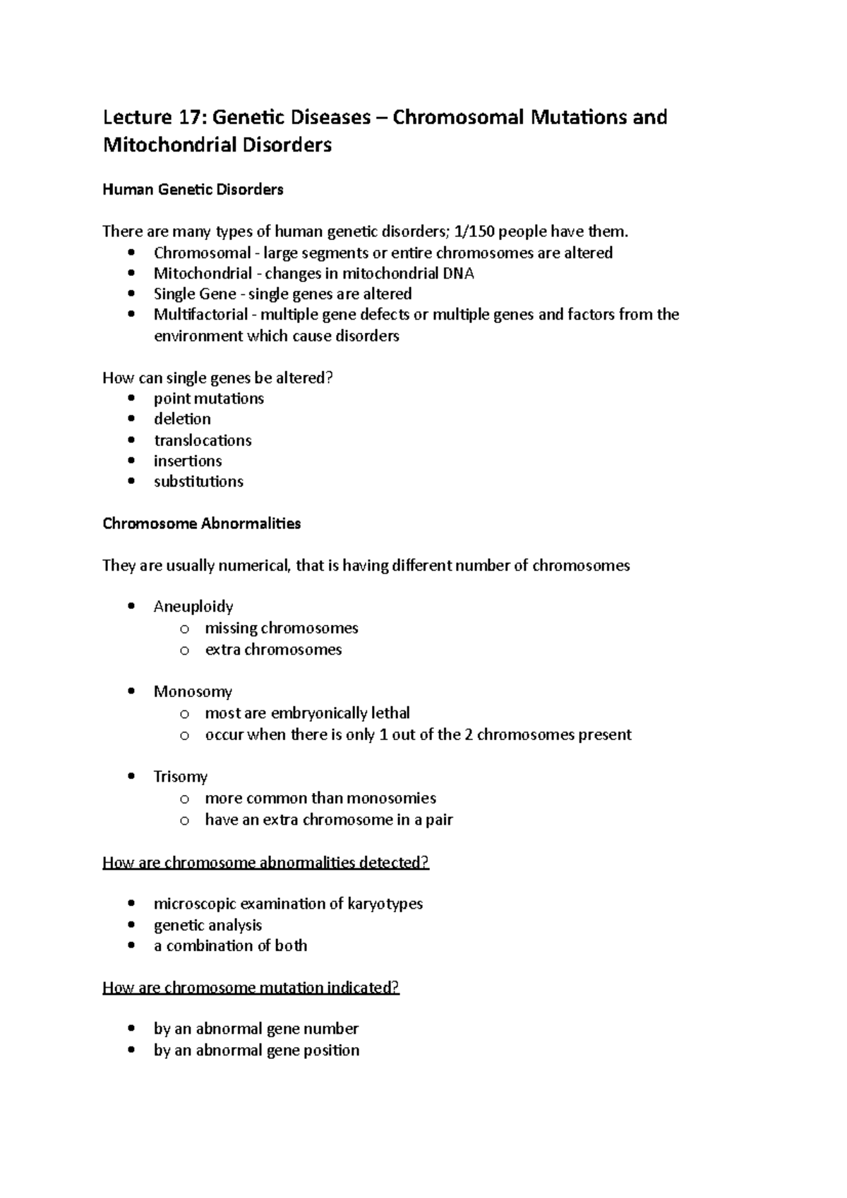 Lecture 17 - Genetic Diseases (Chromosomal Mutations and Mitochondrial ...