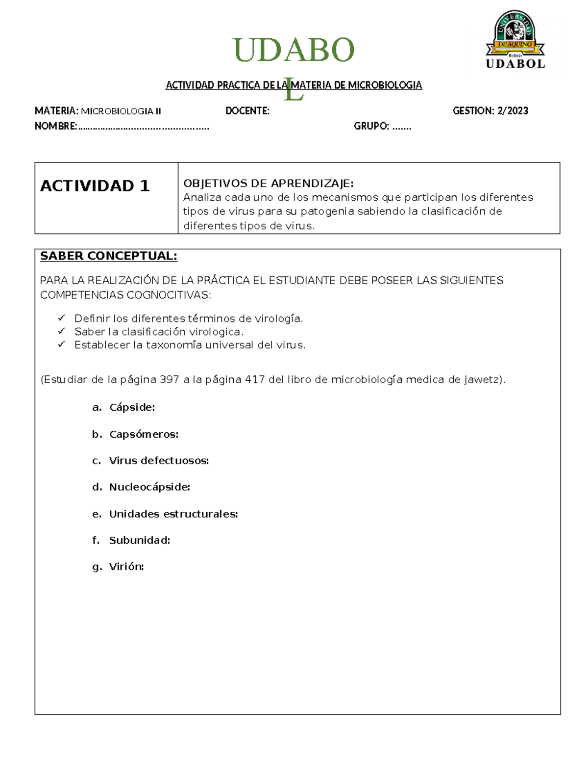 Actividad de microbiologia II actividad I - UDABO L ACTIVIDAD PRACTICA ...