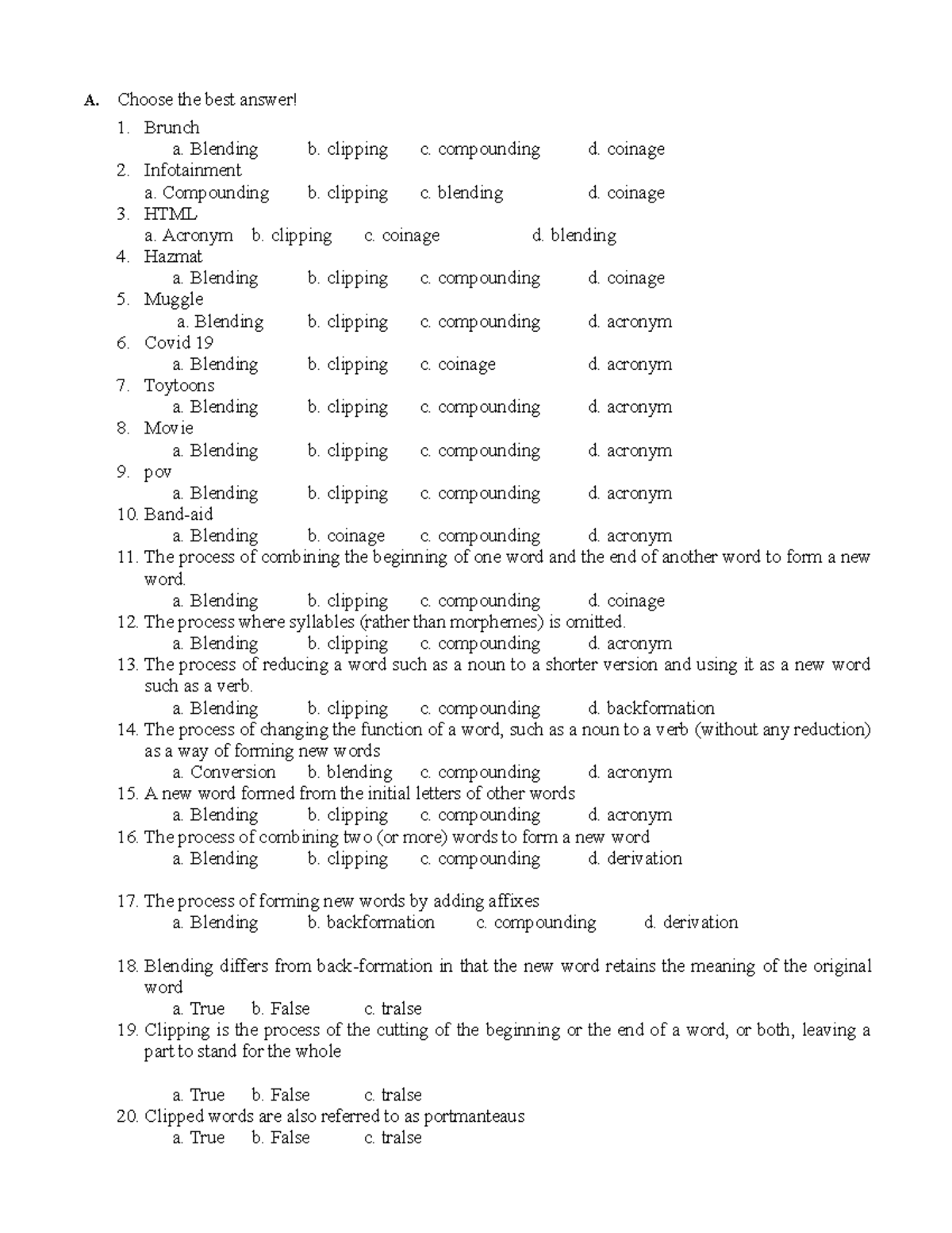UAS WBLS - Reflection Essay-WORD Phrase AND Clause Grammar - A. Choose ...