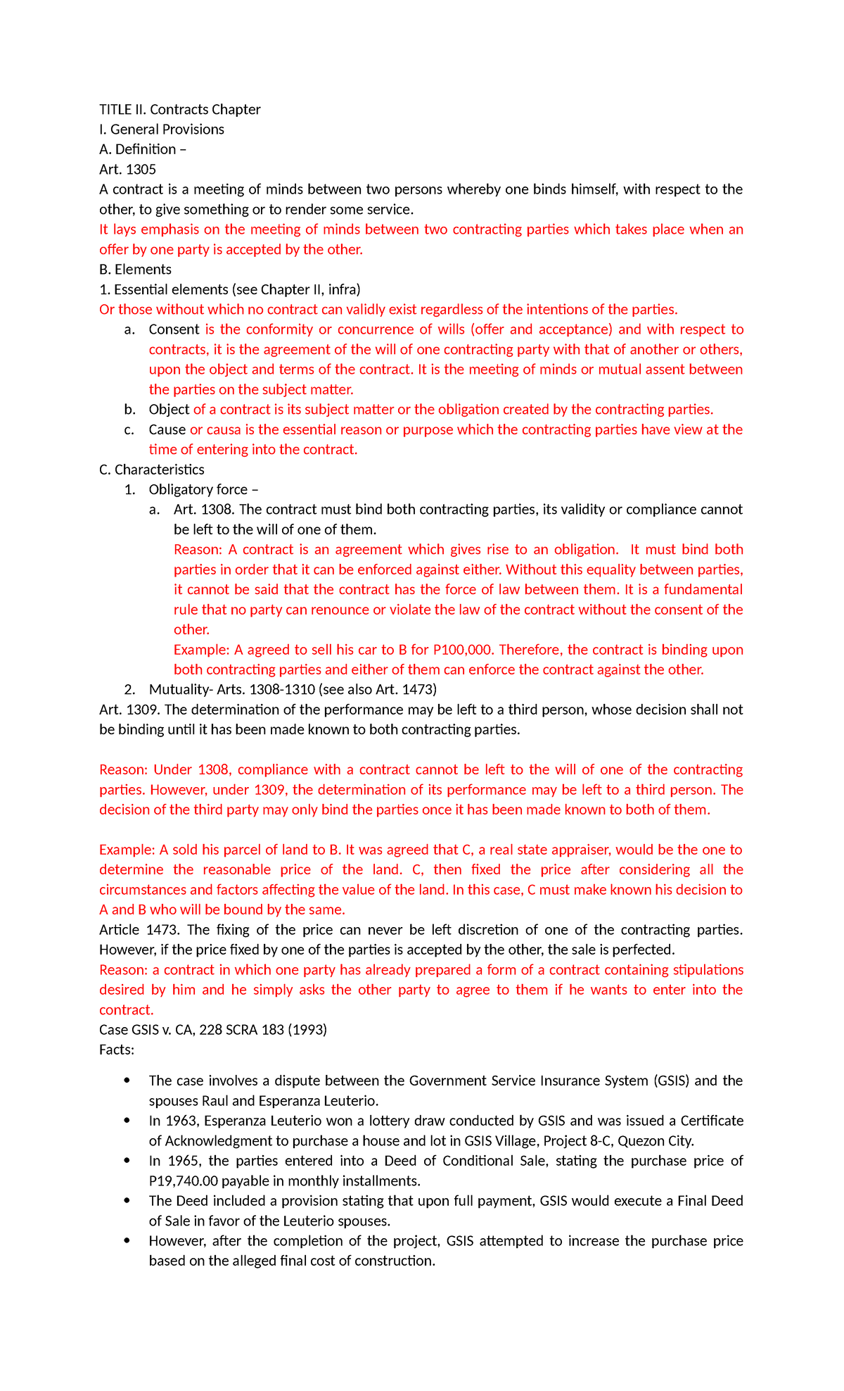 Title II Contracts - Summary Persons and Family Law - TITLE II. Contracts Chapter I. General ...