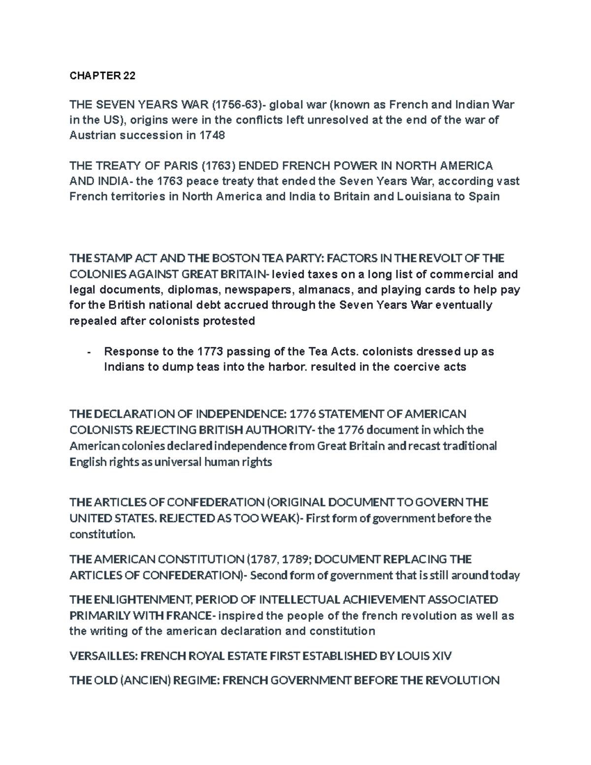 History 2 Study Guide - CHAPTER 22 THE SEVEN YEARS WAR (1756-63 ...