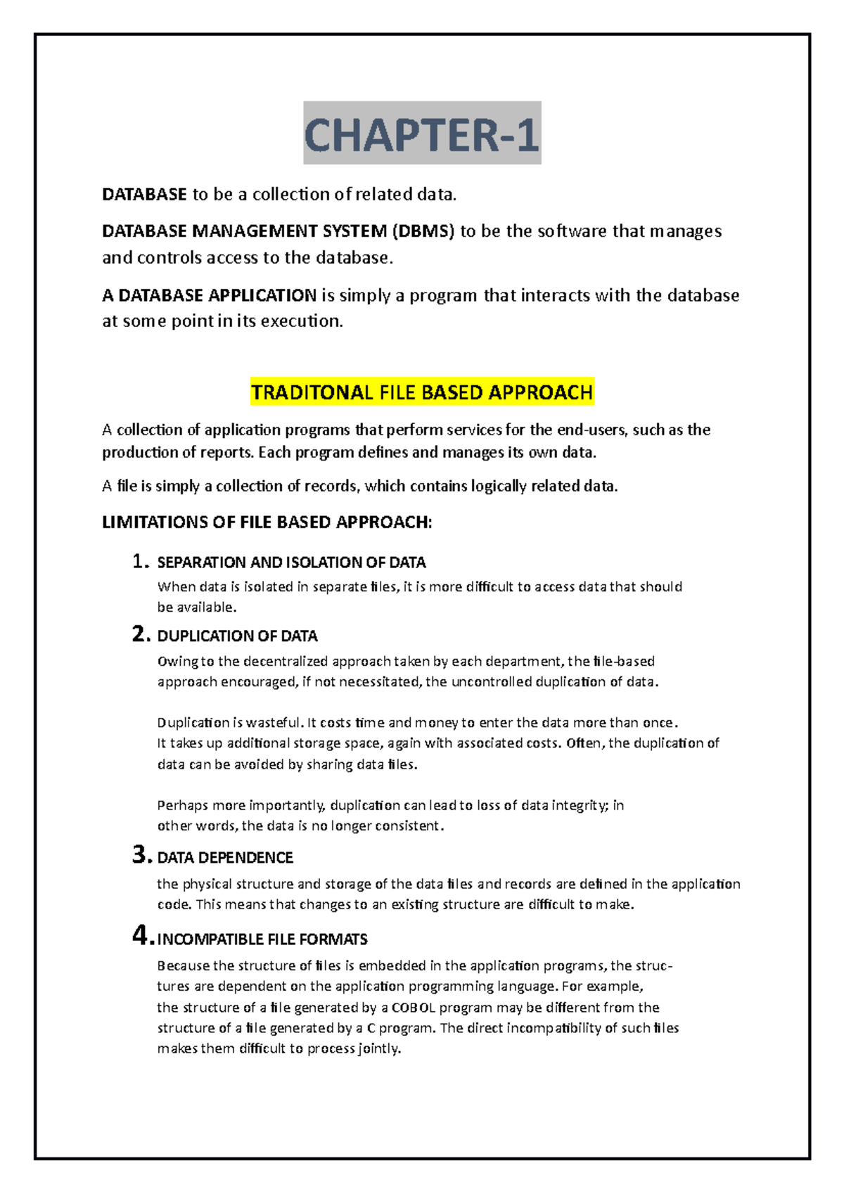summary of database base book - CHAPTER- DATABASE to be a collection of related data. DATABASE ...