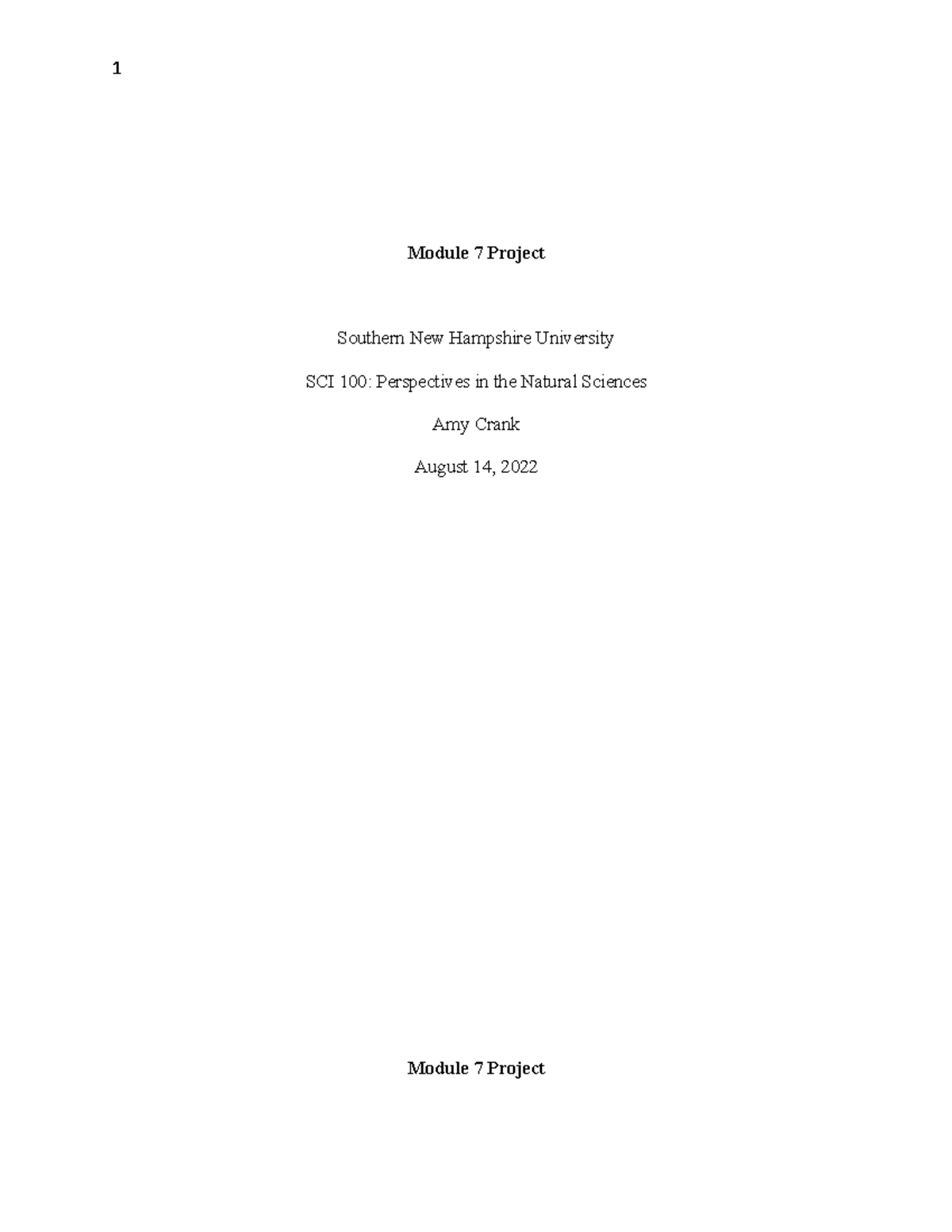 M7 Project - Module 7 Project Southern New Hampshire University SCI 100 ...