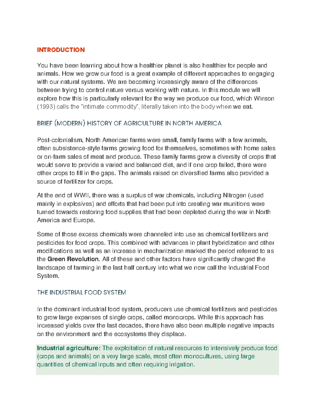 Chapter 6 - FOOD Agriculture AND Environment - INTRODUCTION You have ...
