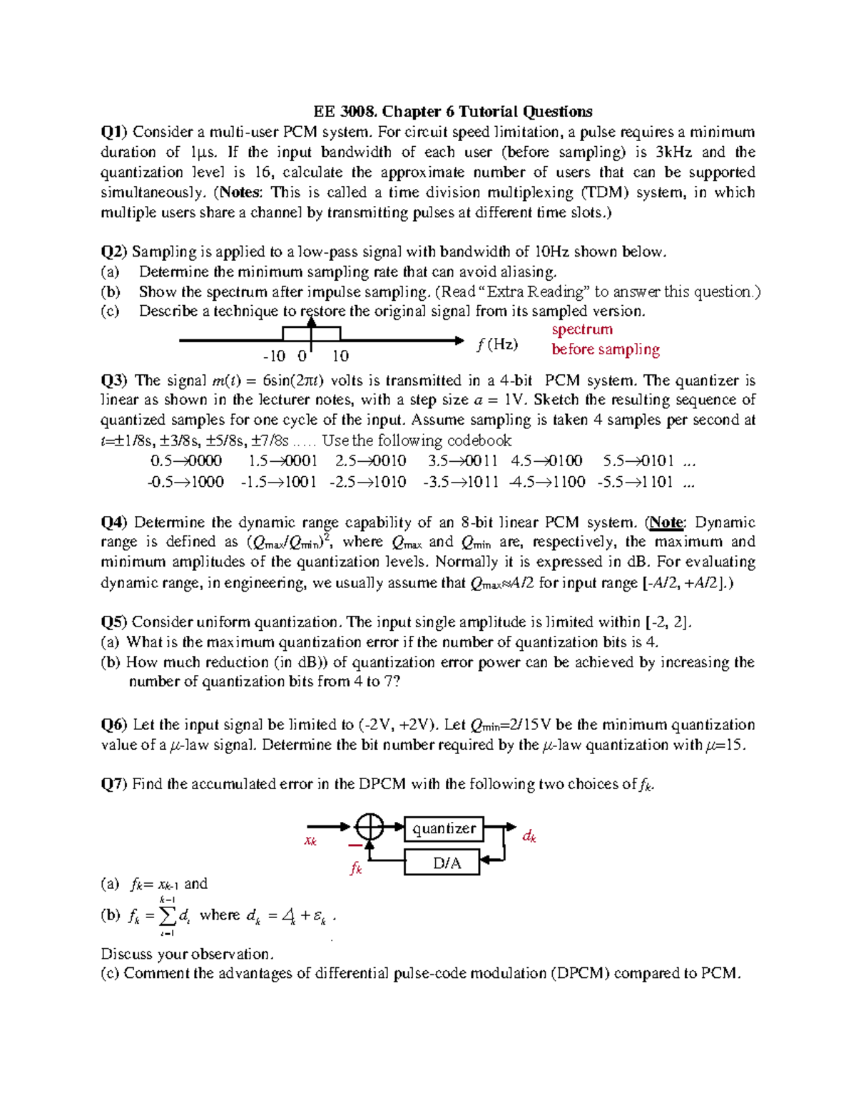 Chapter 6 Q - notes - EE 3008. Chapter 6 Tutorial Questions Q1 ...