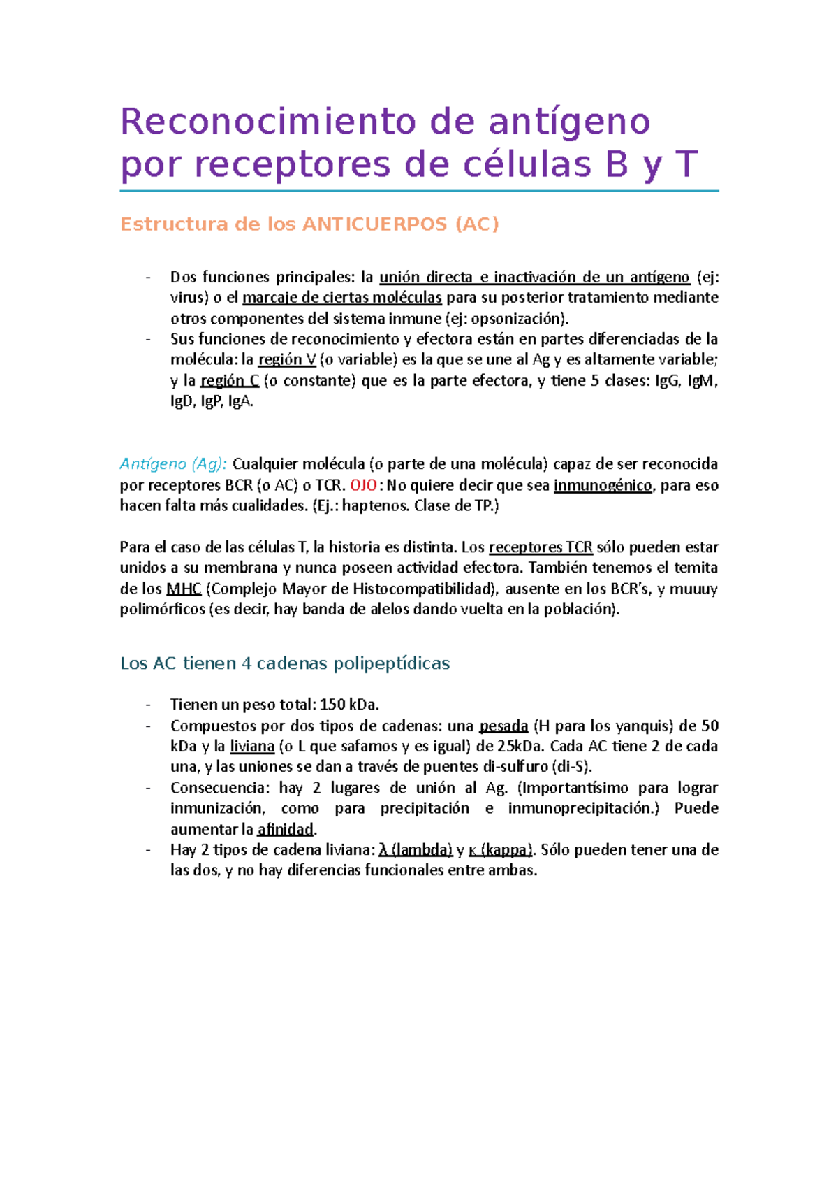 4 Reconocimiento de antígeno por receptores de células B y T (Pri) - Reconocimiento de por - Studocu