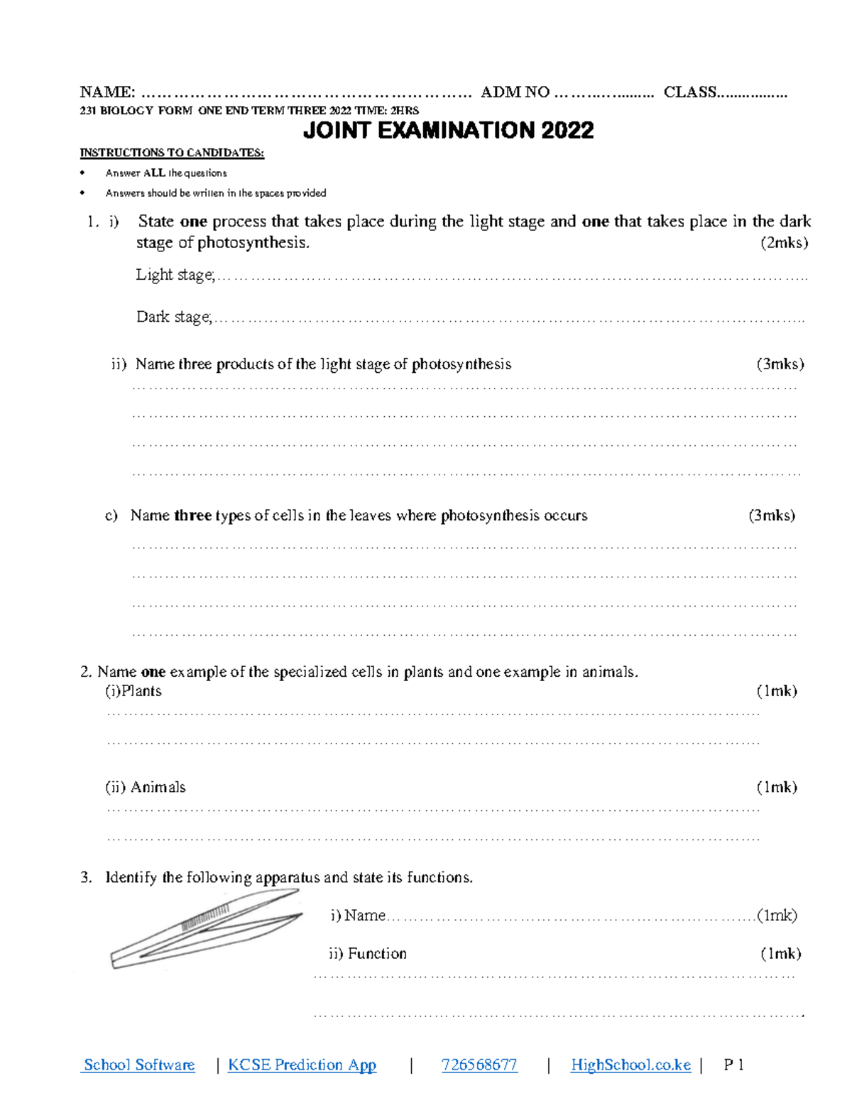 biology-form-1-end-term-3-questions-excellence-joint-exam-name-studocu