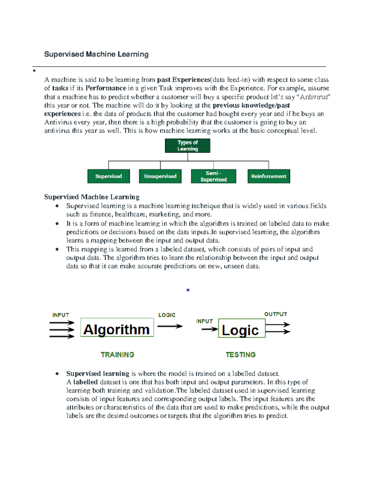 Supervised Machine Learning Notes Supervised Machine Learning A Machine Is Said To Be Learning