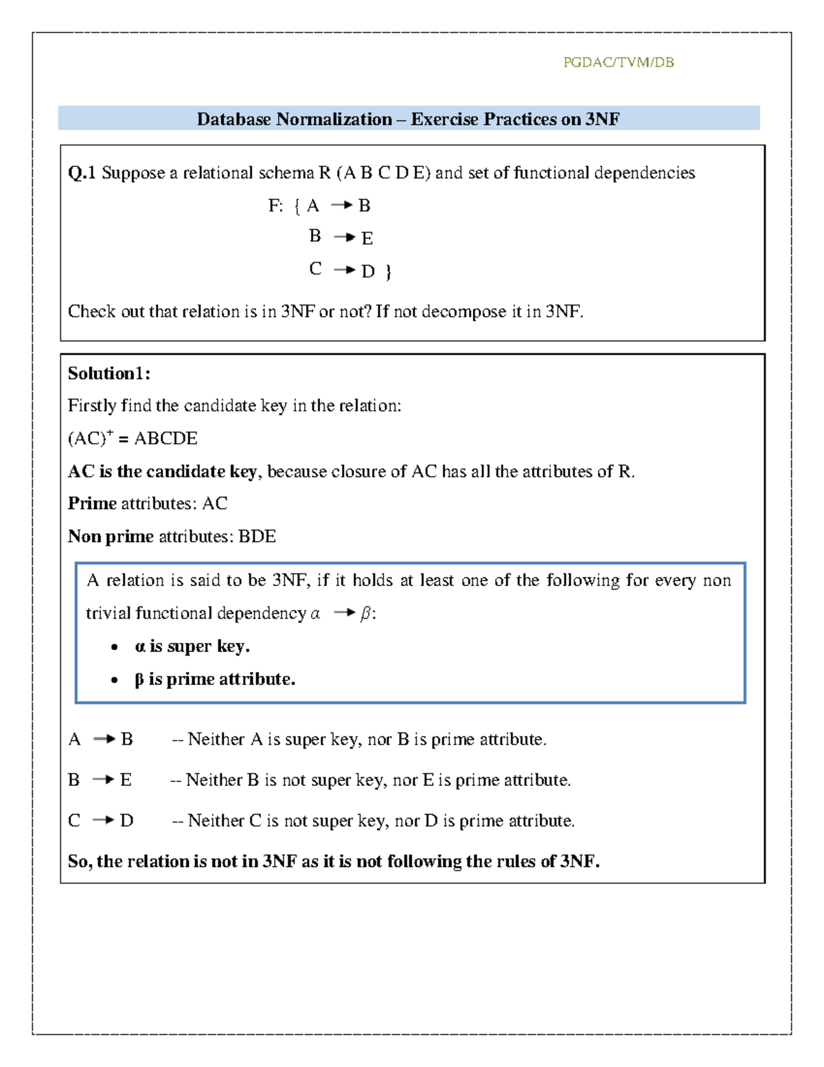 Normalization Solved Questions Q Suppose A Relational Schema R A B C