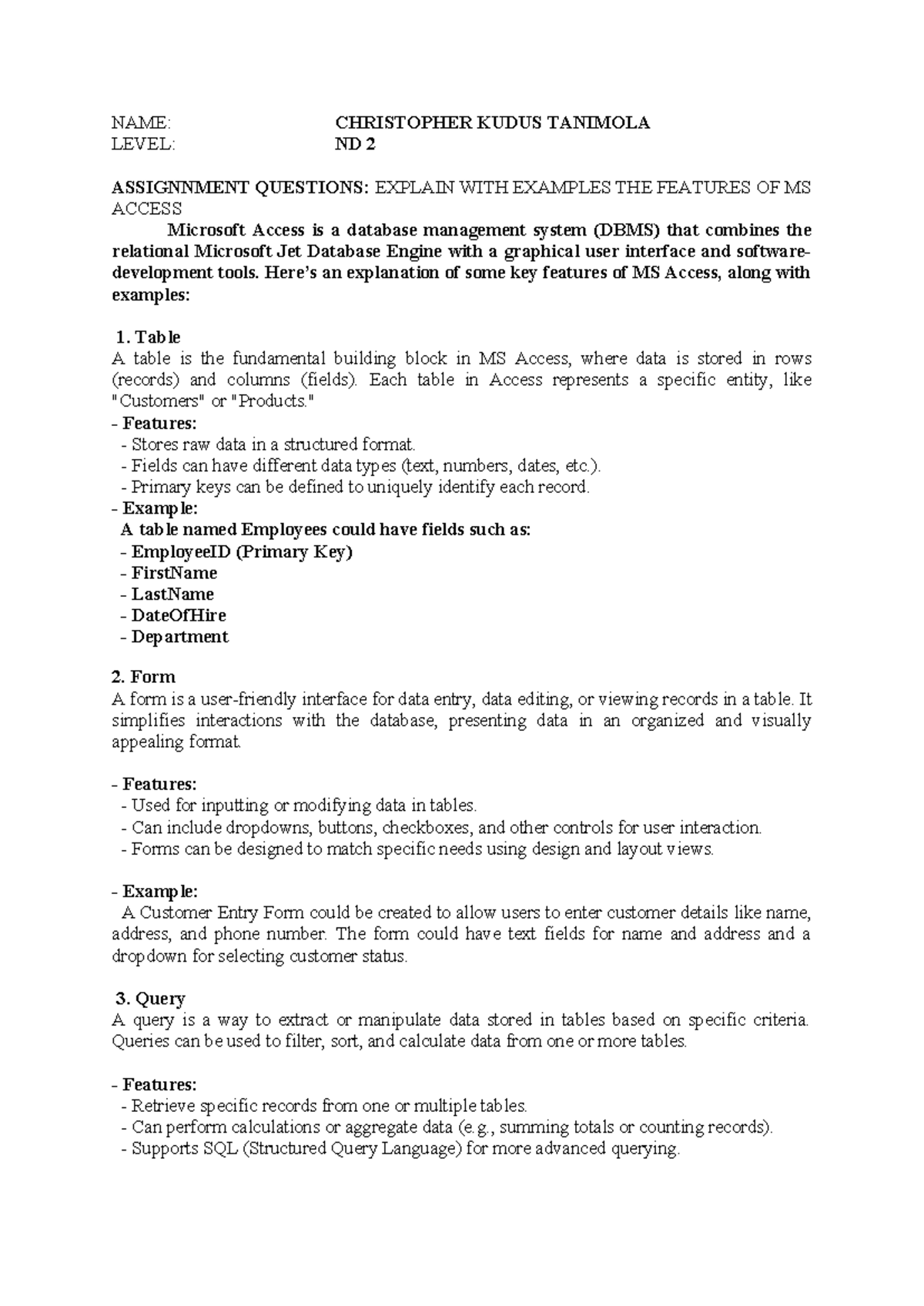Christopher kudus studocu - NAME: CHRISTOPHER KUDUS TANIMOLA LEVEL: ND ...