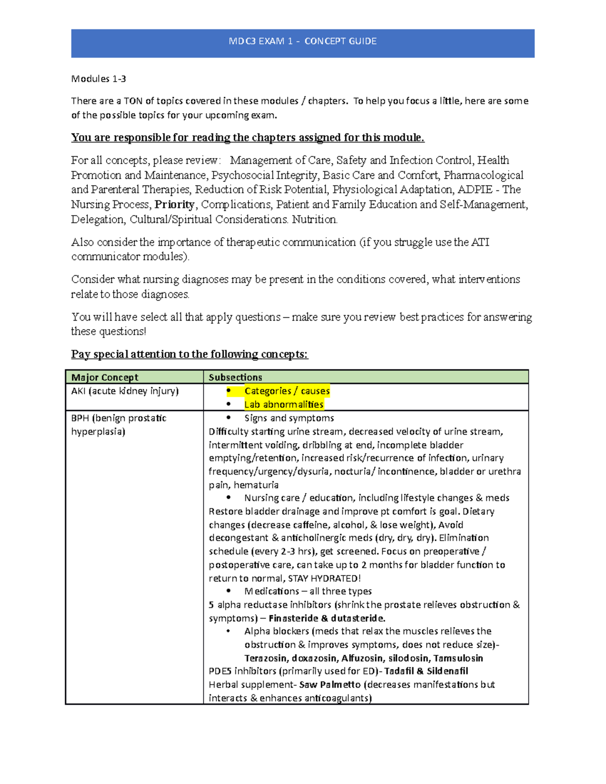 MDC 3 Exam 1 Study Guide - Key Concepts for multidimensional care III ...
