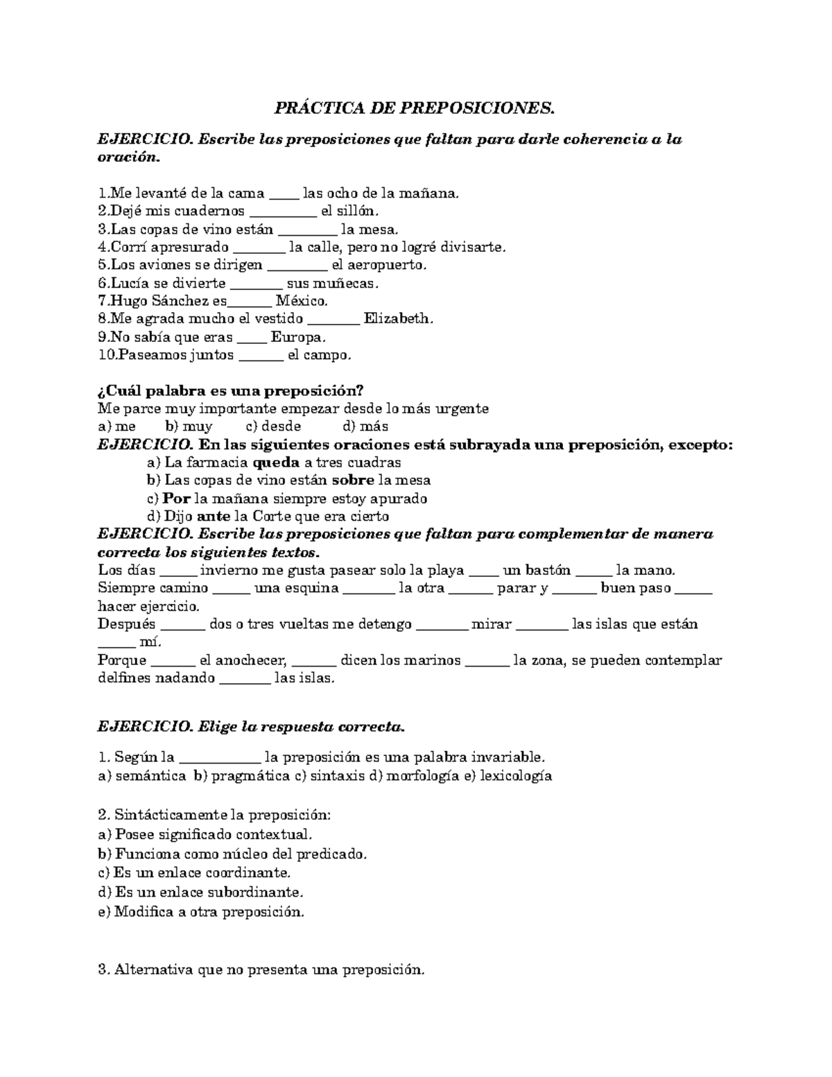 Práctica de preposiciones para mejorar la expresión escrita. - Familia ...