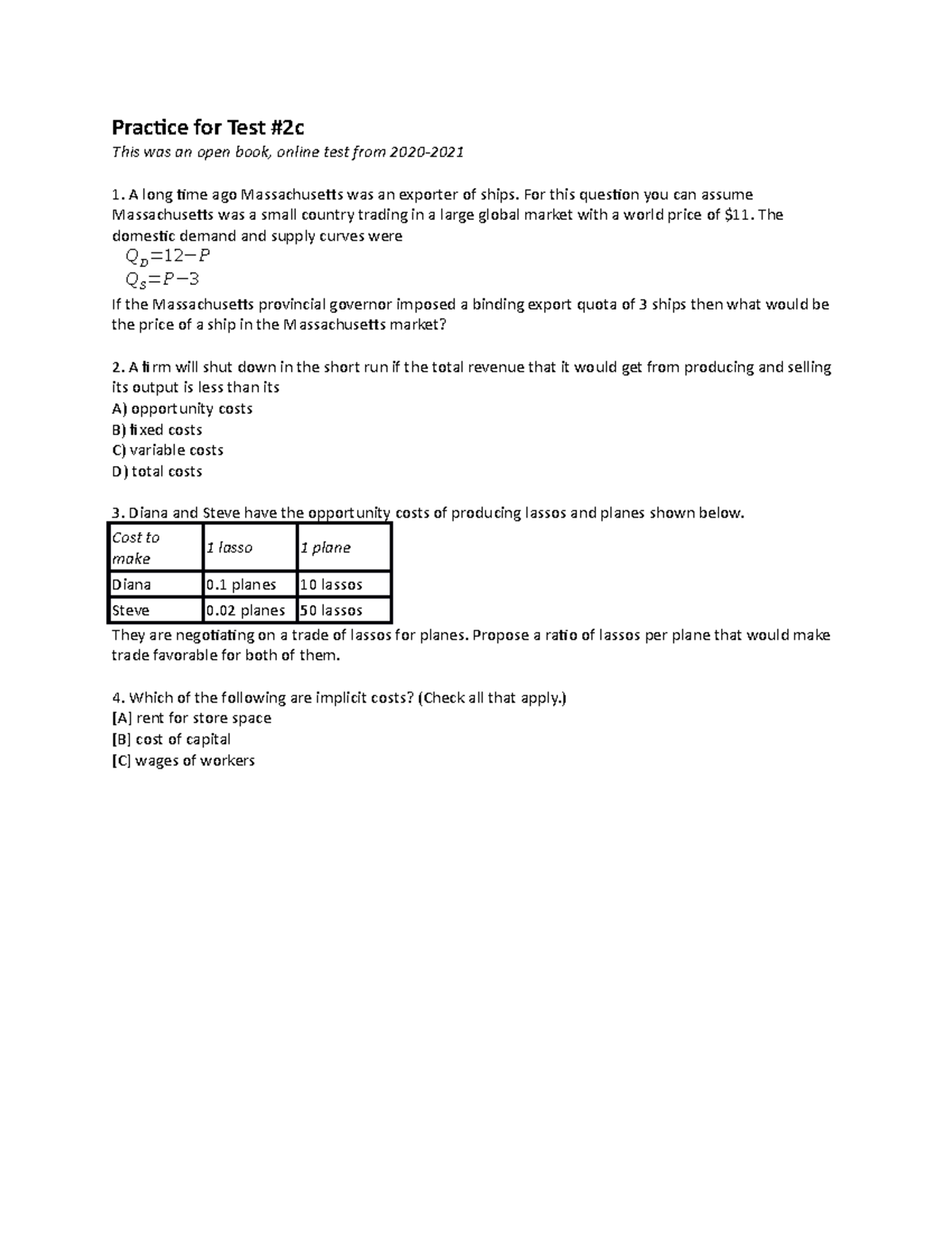 Practice Test 2c for Ec101 - EC101 - BU - Studocu