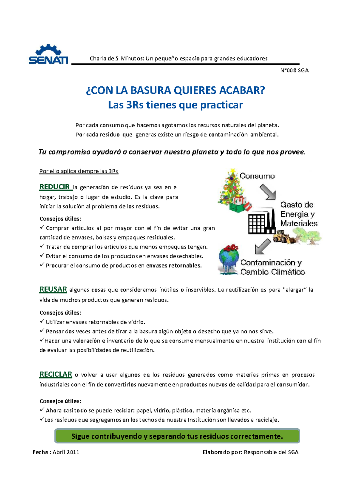 Charla 08 SGA Las 3Rs - hjjjjk jjkkk jkkk - Charla de 5 Minutos: Un ...