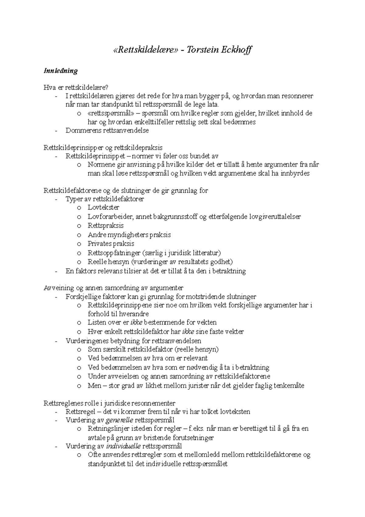 Rettskildelære - Notat - «Rettskildelære» - Torstein Eckhoff Innledning ...