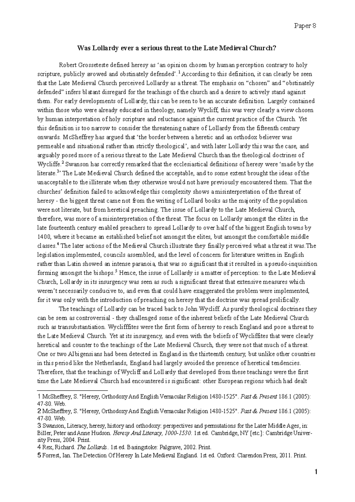 Heresy essay - Grade: High 2:1 - Paper 8 Was Lollardy ever a serious ...