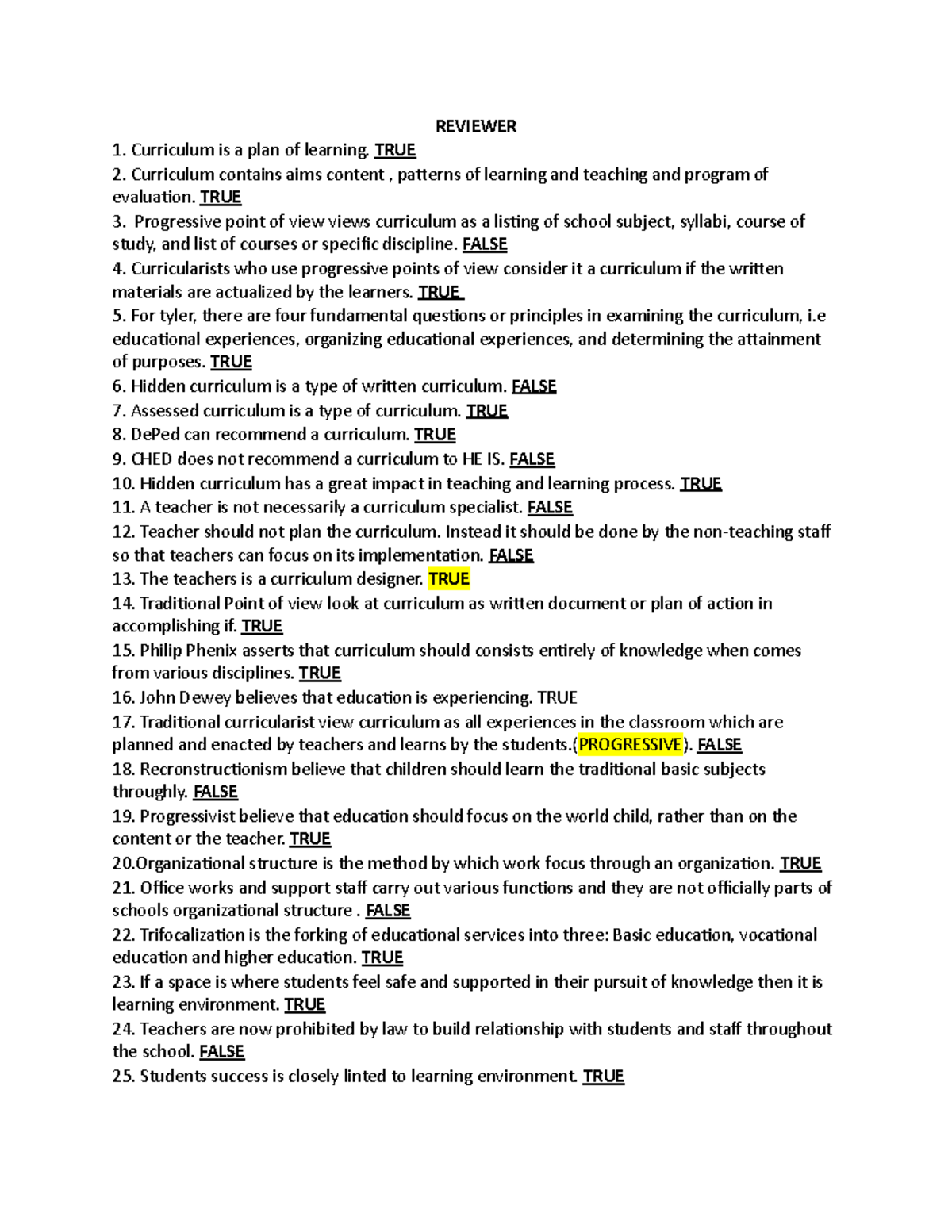 Reviewer-profed 6 - Jsjsjsjd - REVIEWER 1. Curriculum is a plan of ...