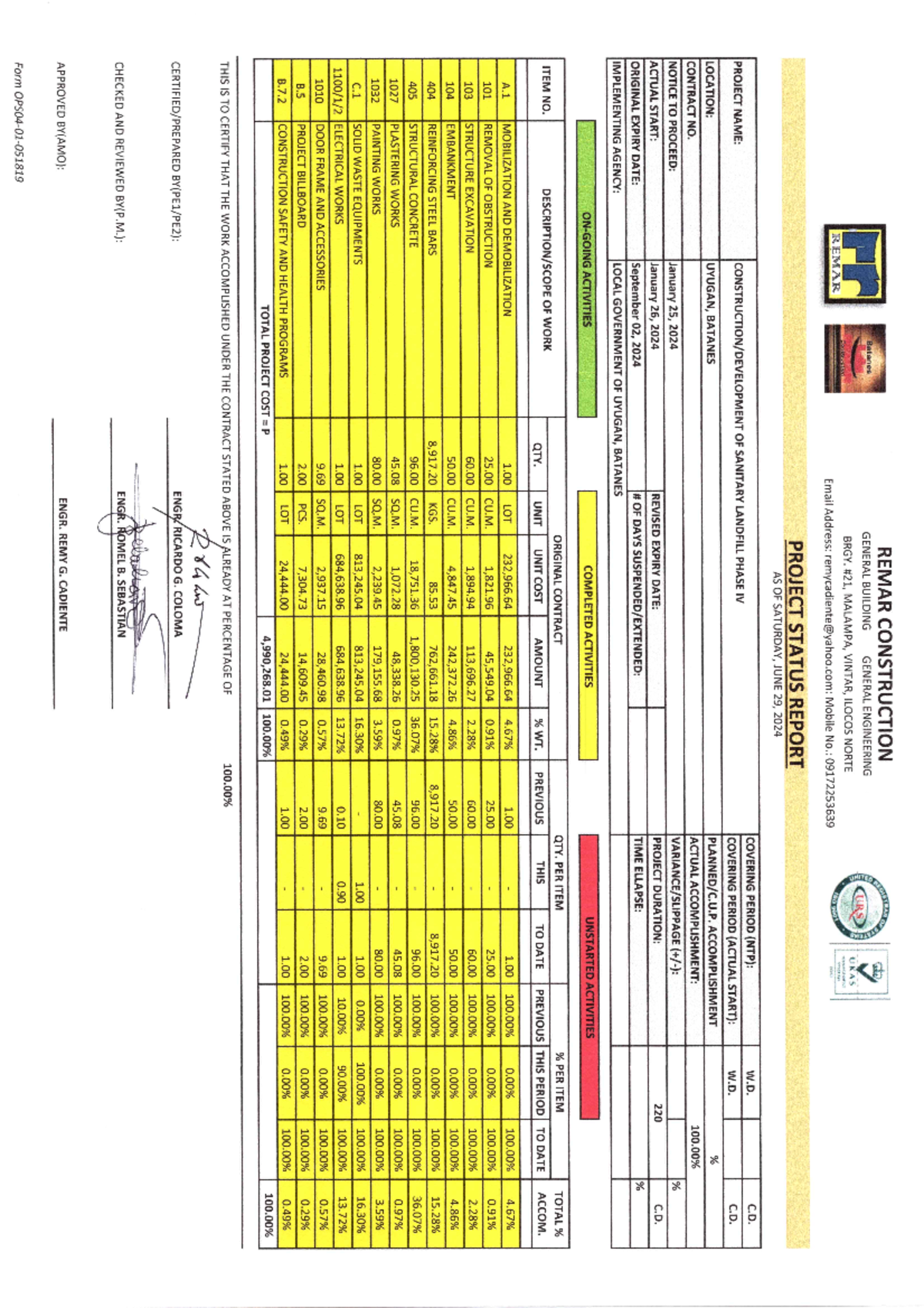 PSR No. 1-Construction and Development of Sanitary Landfill Phase IV ...