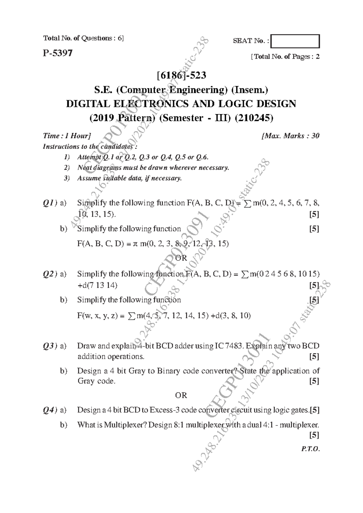 DELD Oct 2023 - DELD in-sem question paper Oct 2023 - Total No. of ...