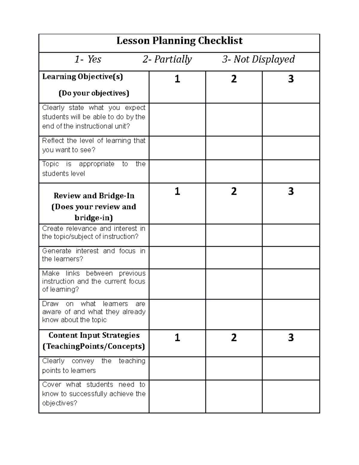 Lesson Planning Checklist - Studocu