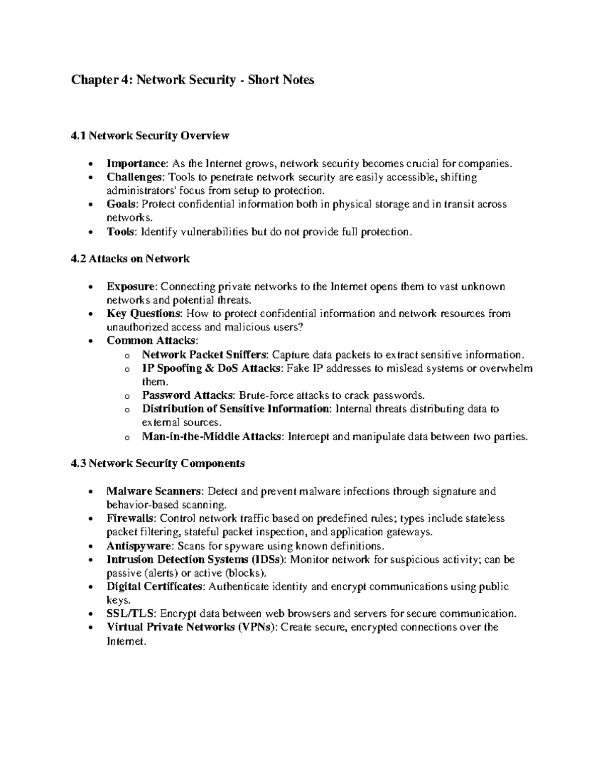 Chapter 4 Network Security Short Notes - Chapter 4: Network Security ...