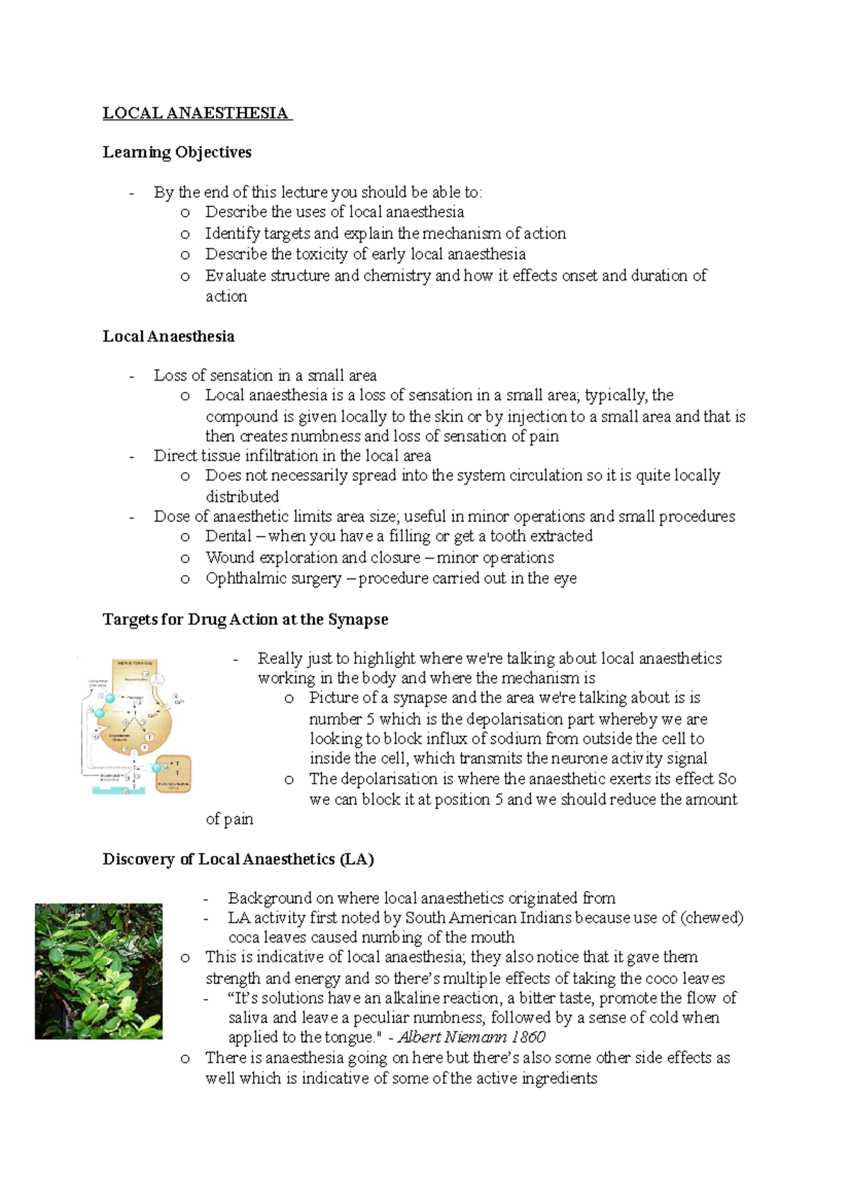 15-Local Anaesthesia - Lecture notes 15 - LOCAL ANAESTHESIA Learning ...