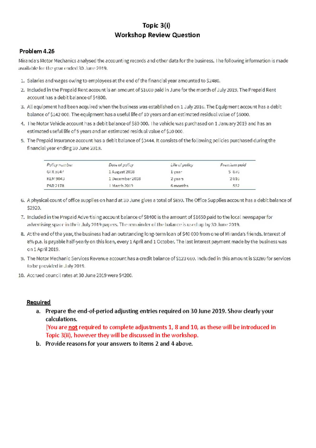 Workshop 3 Topic 3 Part 1 - Workshop Review Question Problem 4. Required a. Prepare the - Studocu