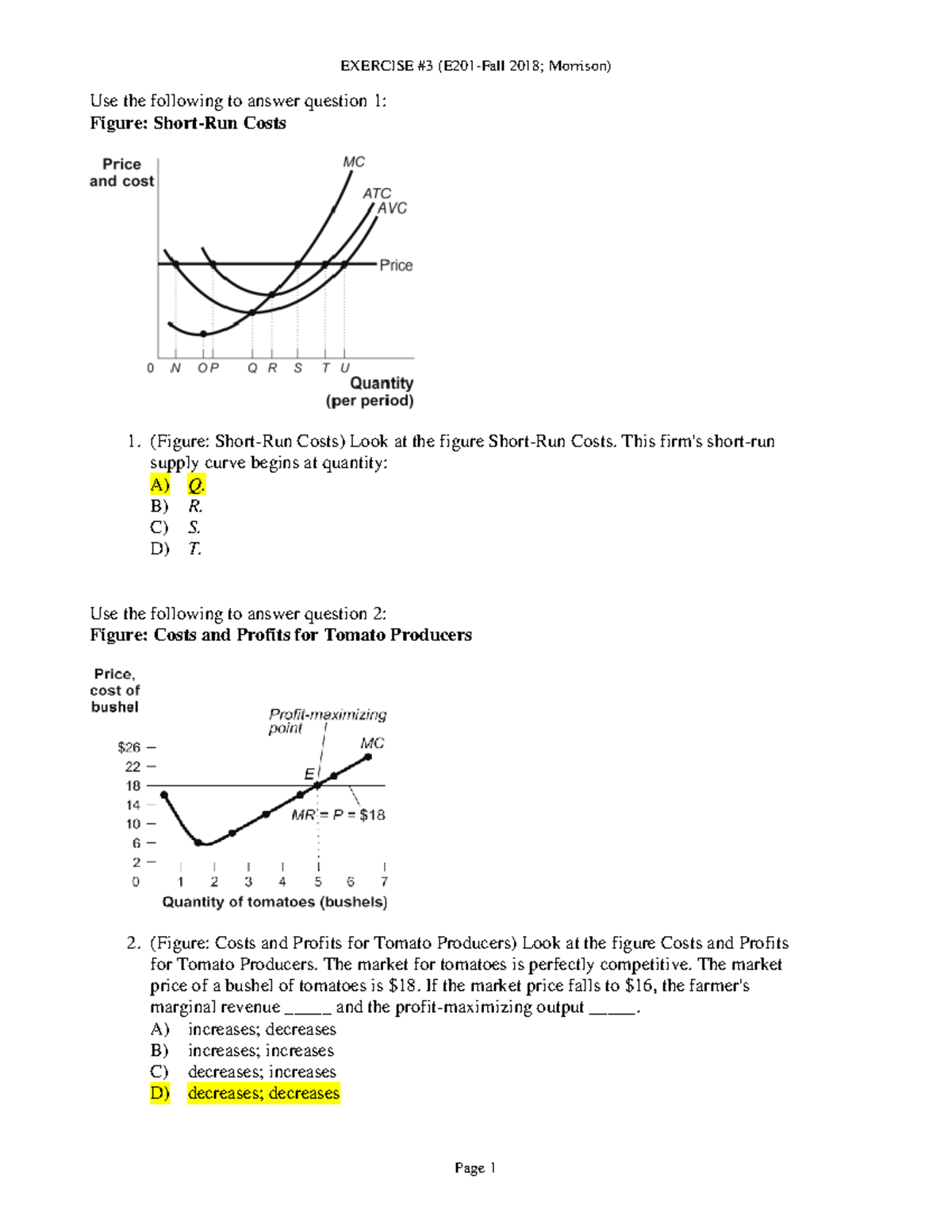 Exercise 3 Questions and Answers - EXERCISE Morrison) Use the following ...