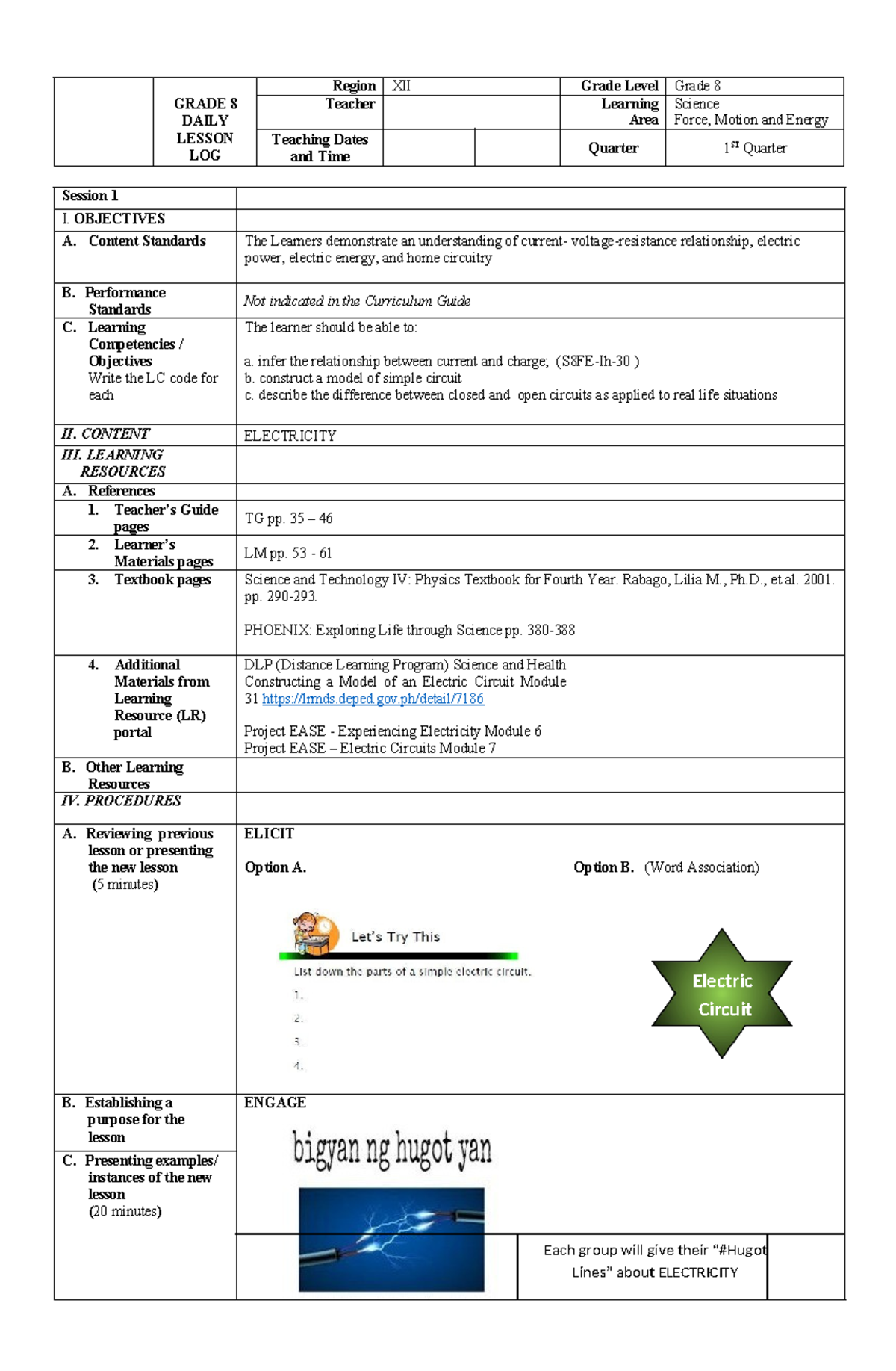 1 - Lesson Plan - GRADE 8 DAILY LESSON LOG Region XII Grade Level Grade ...