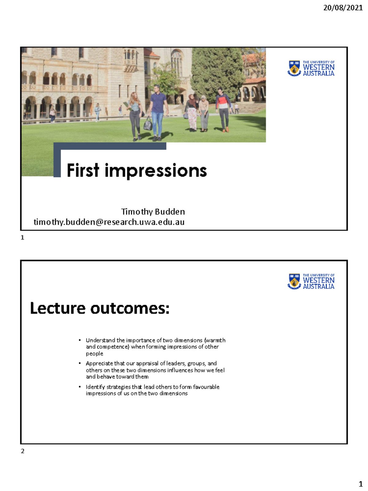 1.1 First Impressions - lecture slide - First impressions Timothy ...